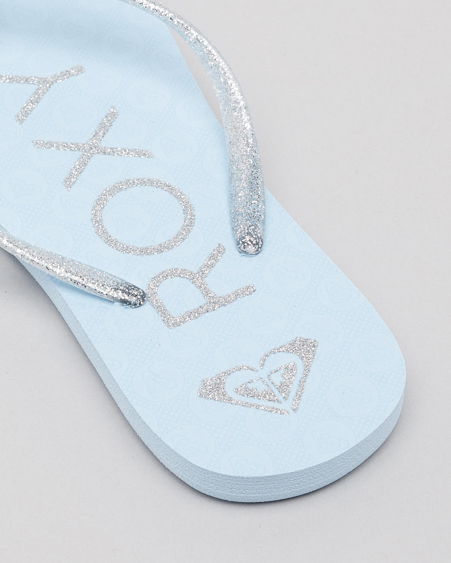 Shop Roxy Girls' Viva Sparkle Thongs In Light Blue - Fast Shipping ...
