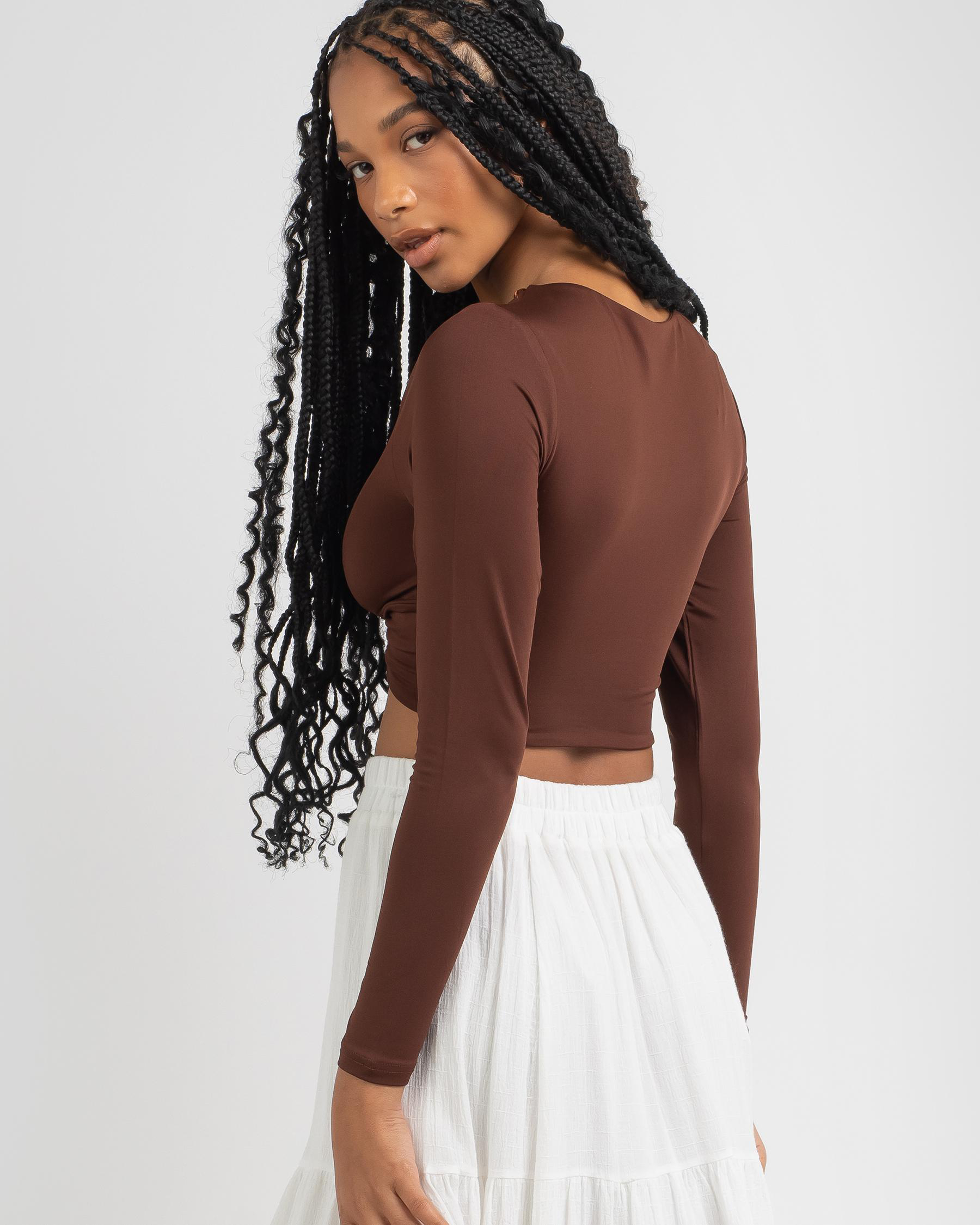 Shop Mooloola Peppernell Top In Chocolate - Fast Shipping & Easy ...