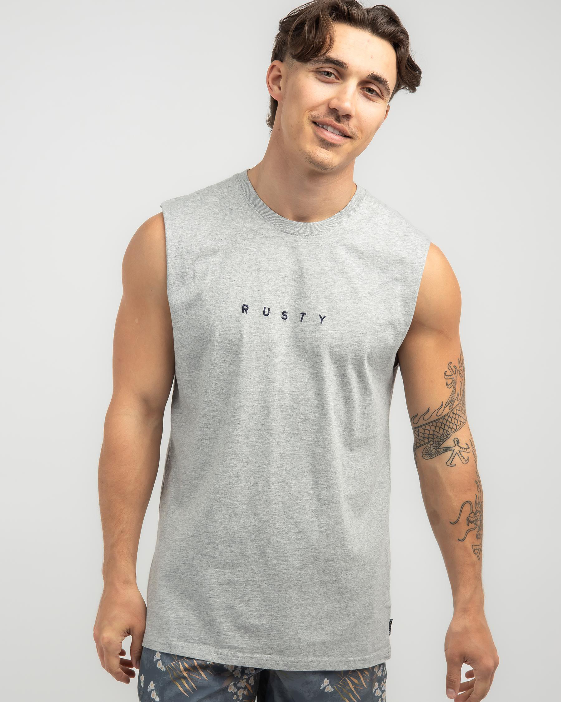 Shop Rusty Short Cut Muscle Tank In Grey Marle - Fast Shipping & Easy ...