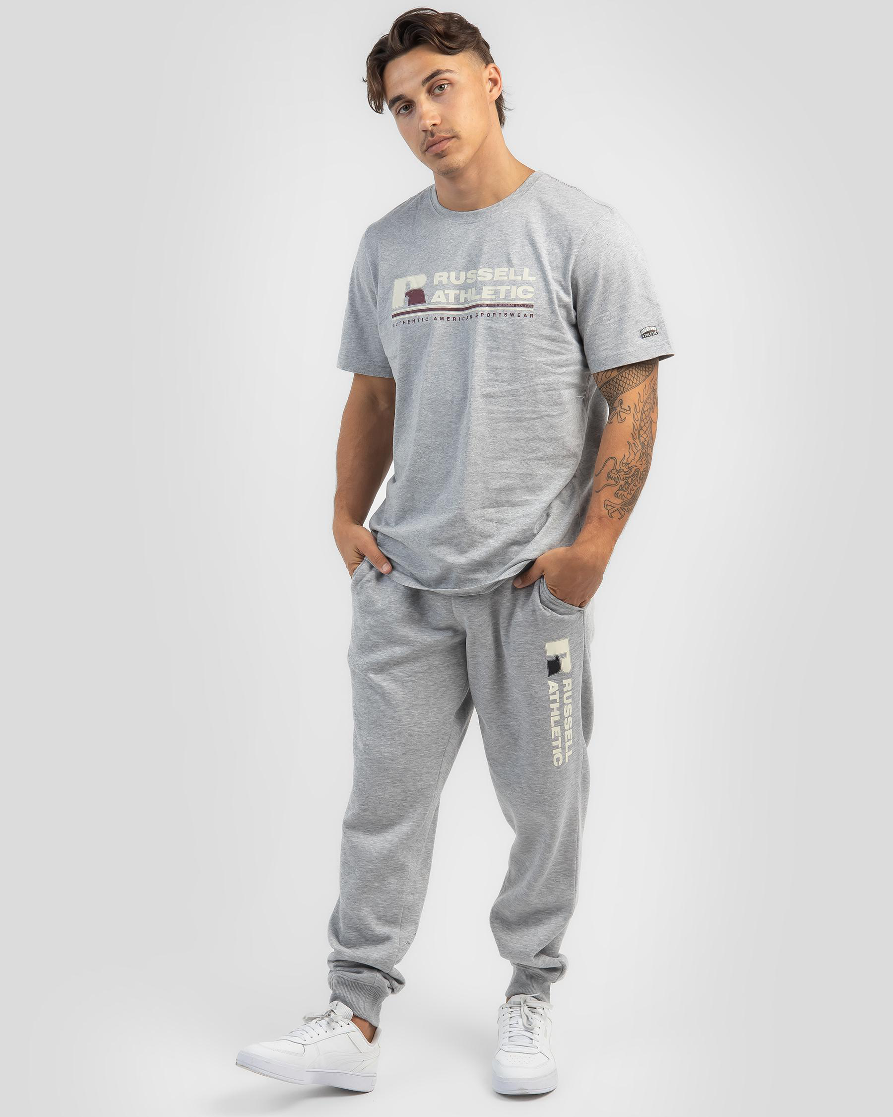 Shop Russell Athletic Originals Bar Logo Cuff Track Pants In Grey Marle ...