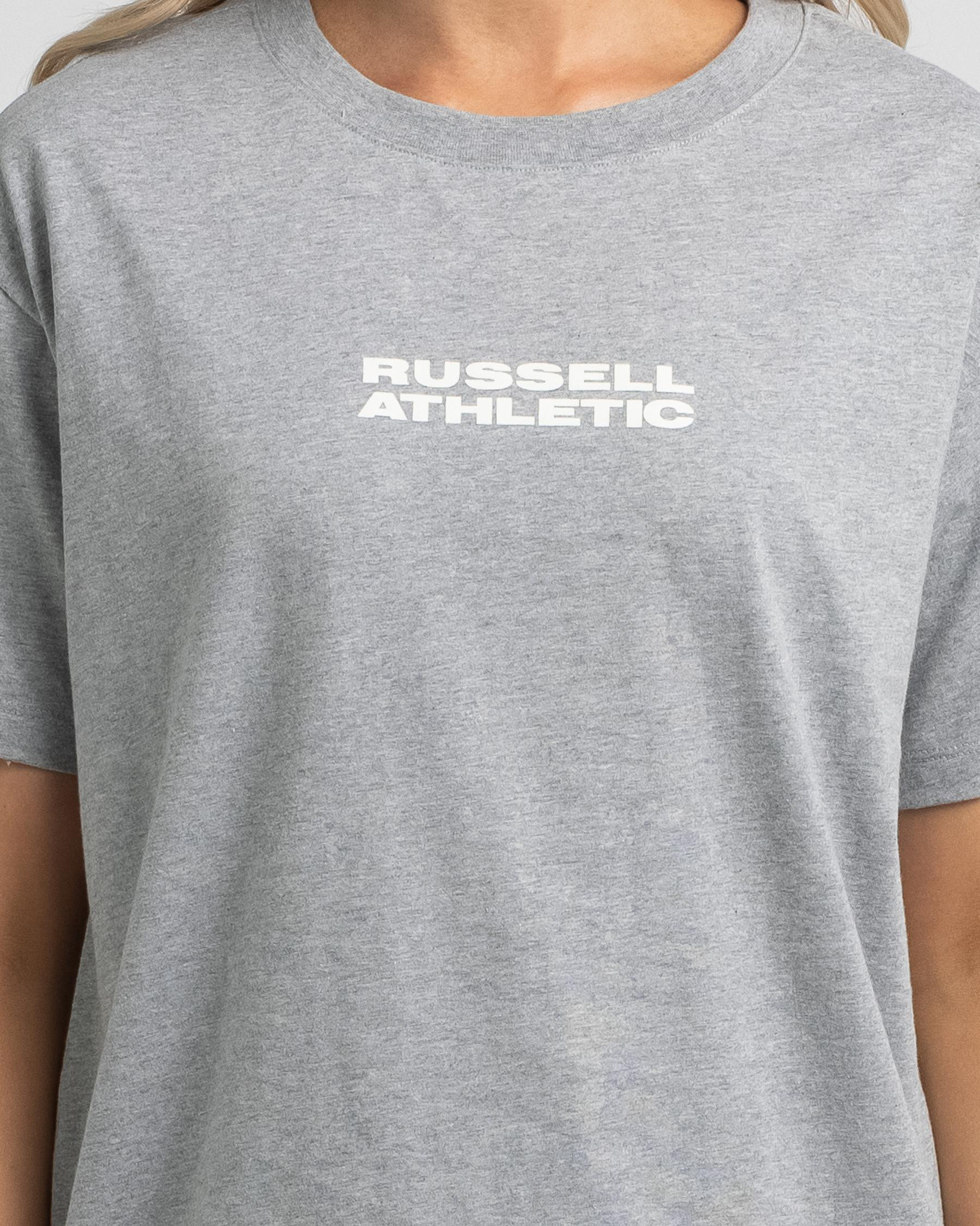 Shop Russell Athletic Block Logo T-Shirt In Ashen Marle - Fast Shipping ...