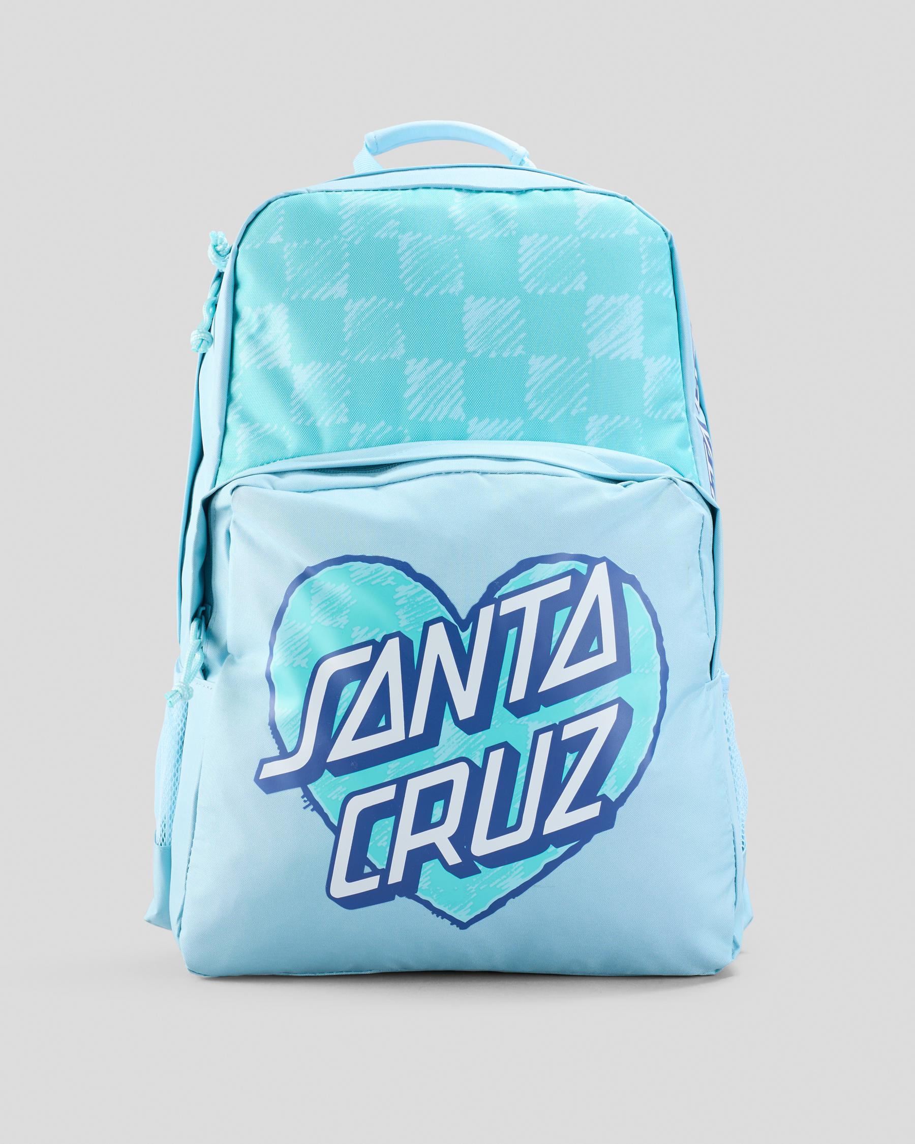 Shop Santa Cruz Checker Heart Dot Backpack In Aqua Check - Fast ...