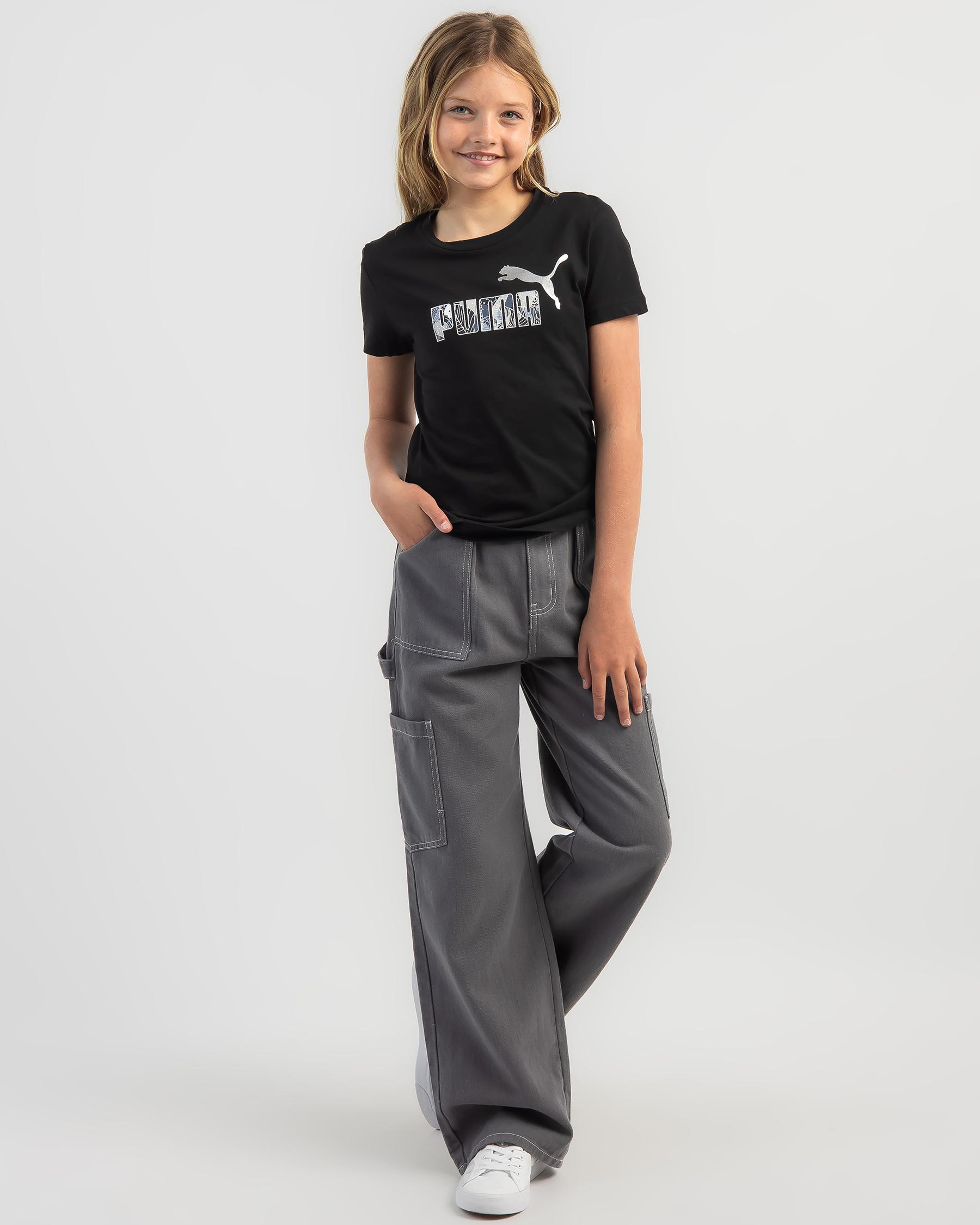 Shop Puma Girls' Essential Bloom Logo T-Shirt In Puma Black/blue - Fast ...