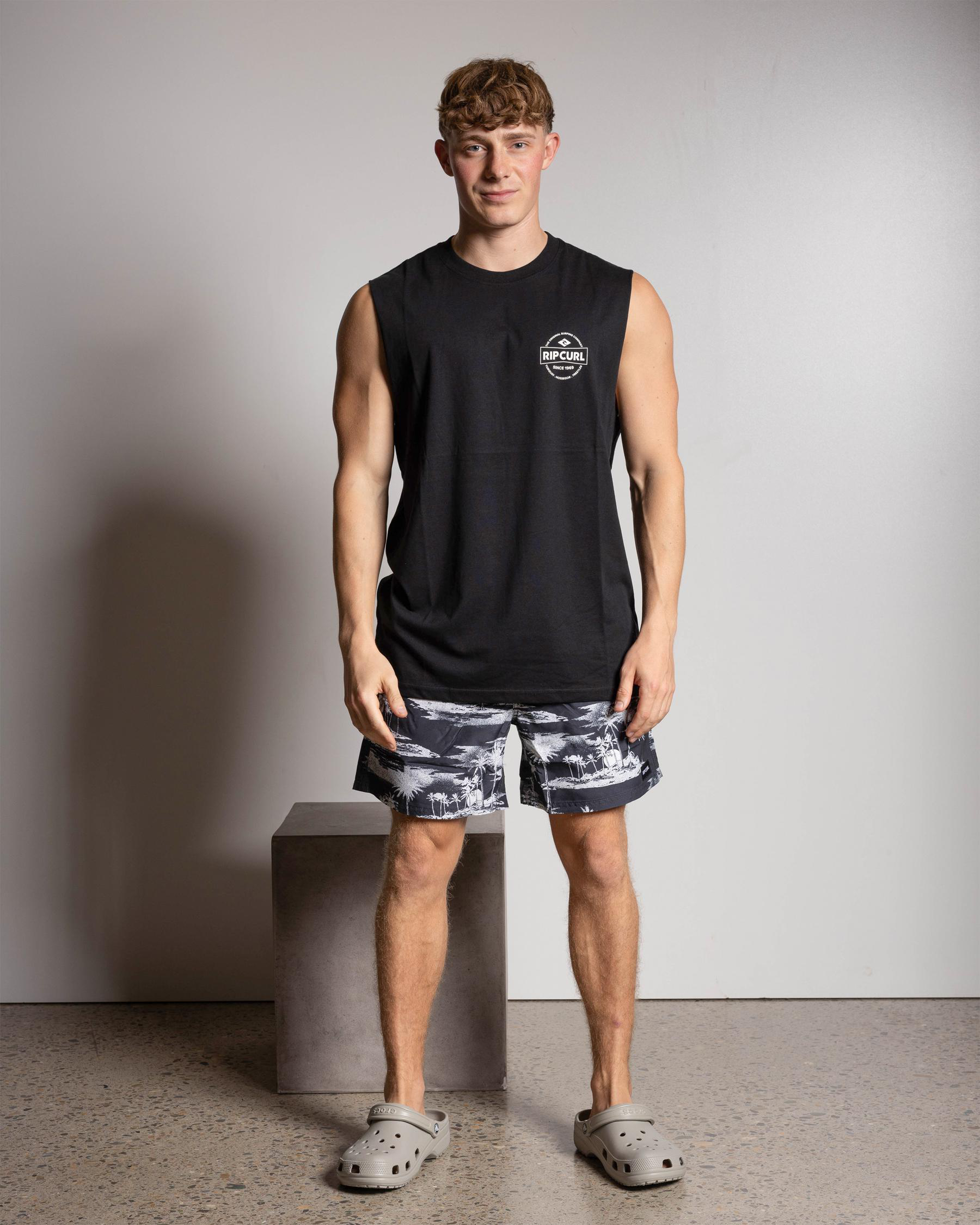 Shop Rip Curl Stapler Muscle Tank In Black - Fast Shipping & Easy ...