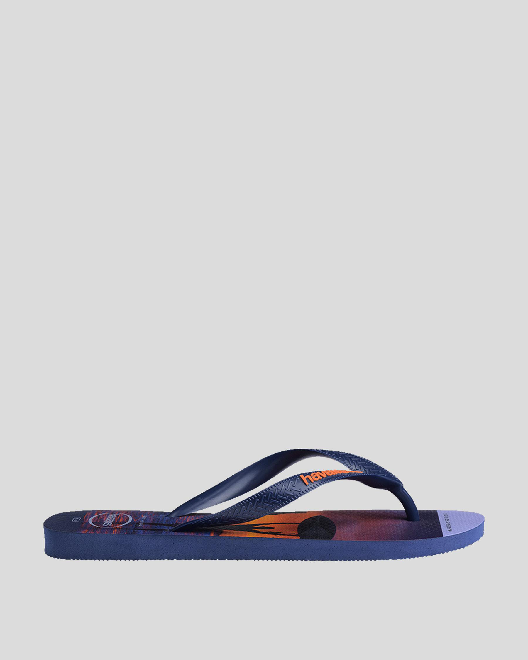 Shop Havaianas Top Hype Thongs In Navy Blue/navy Blue/orange - Fast ...