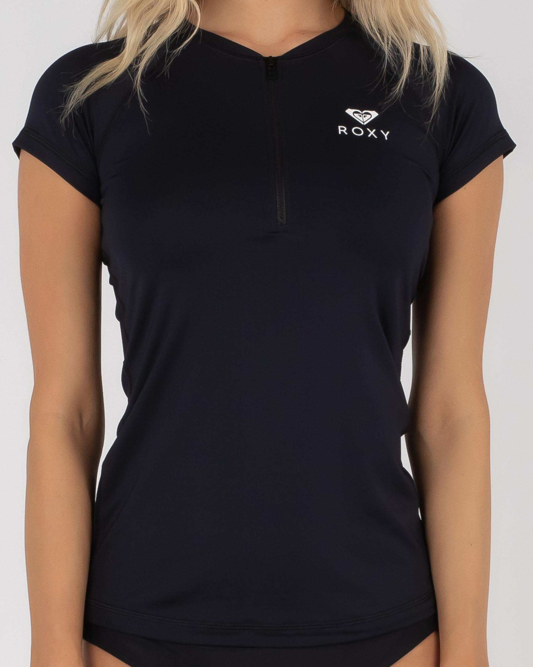 Shop Roxy Essentials Cap Sleeve Rash Vest In Anthracite - Fast Shipping ...