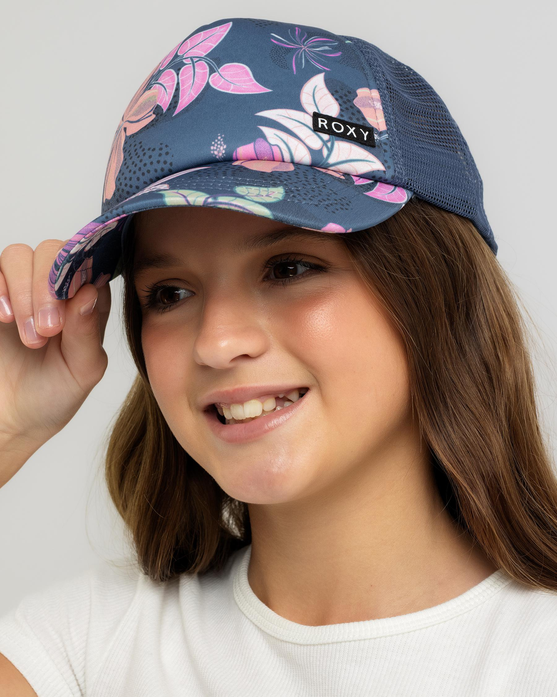 Shop Roxy Girls' Honey Coconut Trucker Cap In Wild Wind Sunny Floral Rg ...