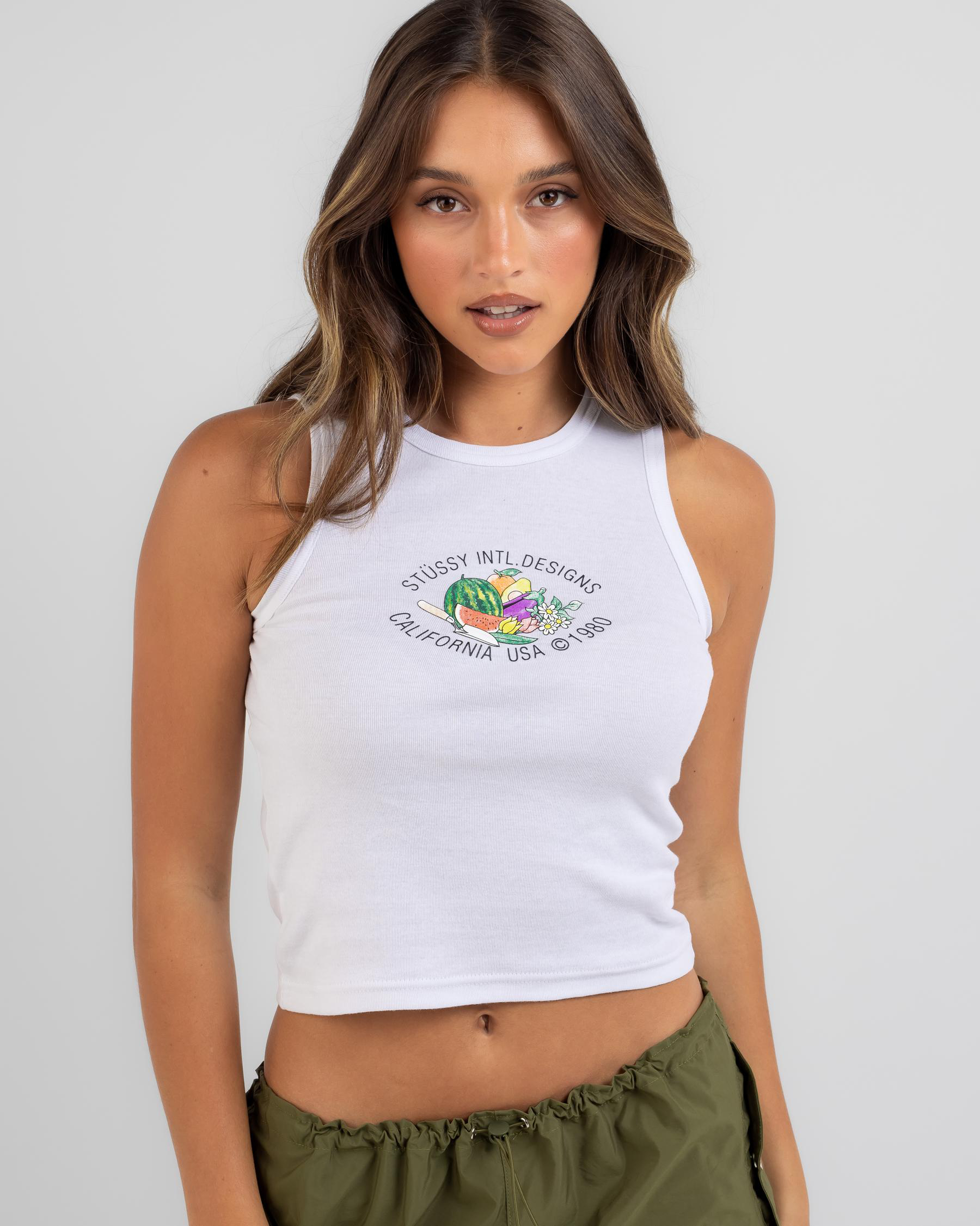 Shop Stussy Garden Rib Tank Top In White - Fast Shipping & Easy Returns ...