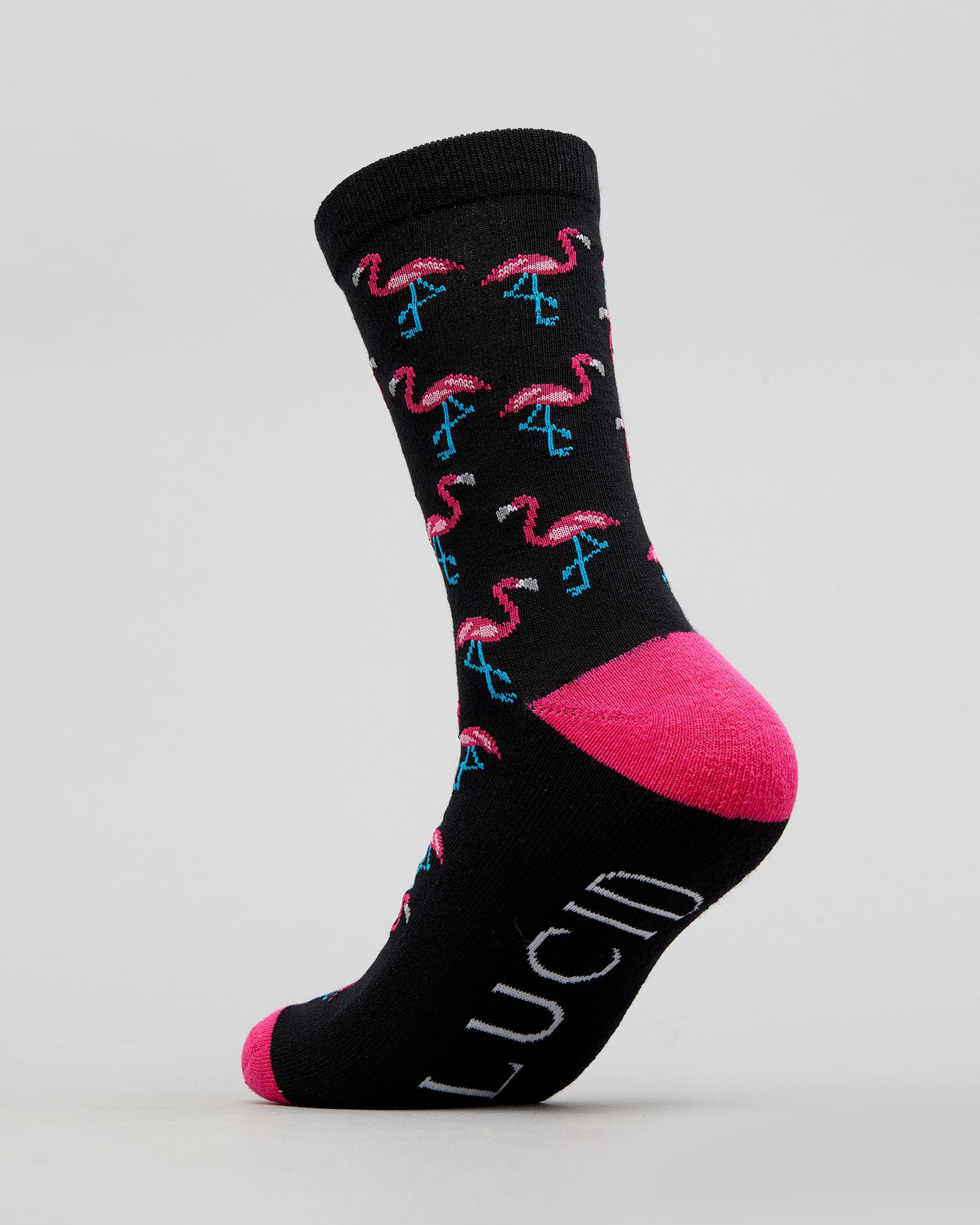 Shop Lucid Flamingo Crew Socks In Black - Fast Shipping & Easy Returns ...