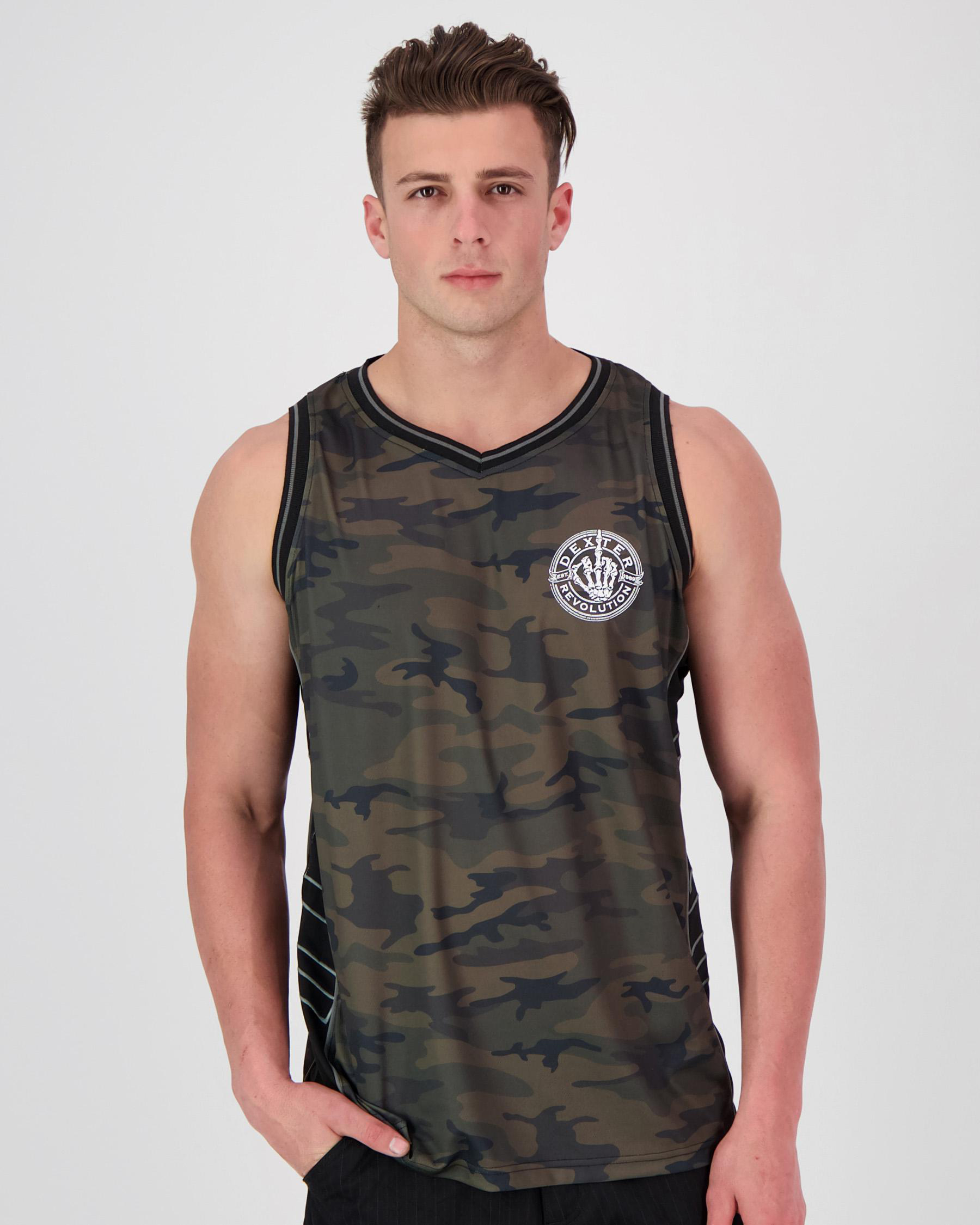 Shop Dexter Knuckles Mesh Singlet In Green Camo - Fast Shipping & Easy ...