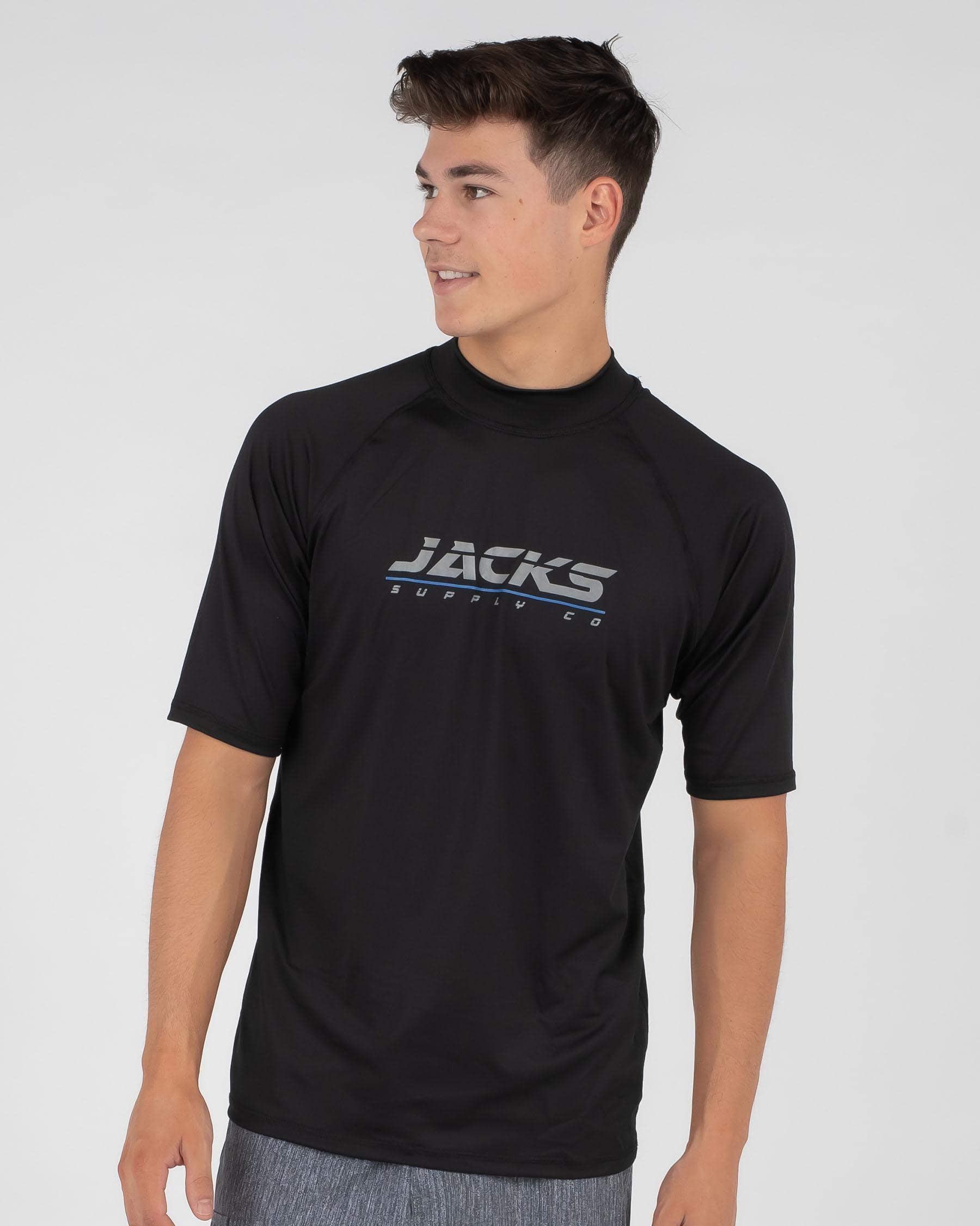 Shop Jacks Rapid Short Sleeve Rash Vest In Black - Fast Shipping & Easy ...