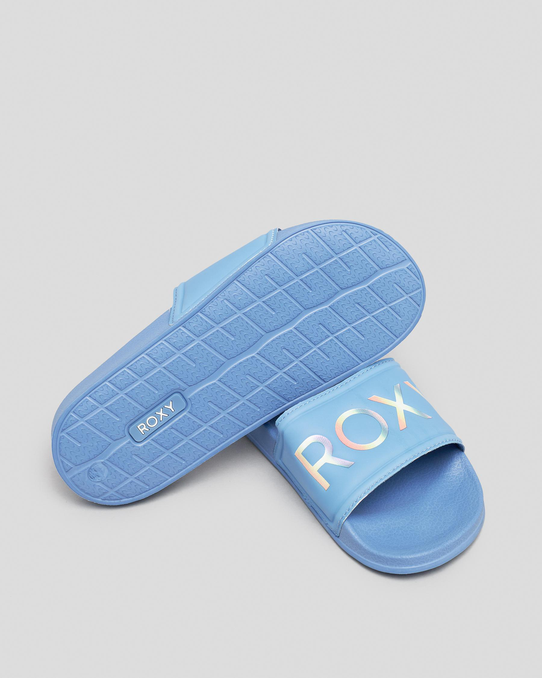 Shop Roxy Girls' Roxy Slippy Slide Sandals In Baja Blue - Fast Shipping ...
