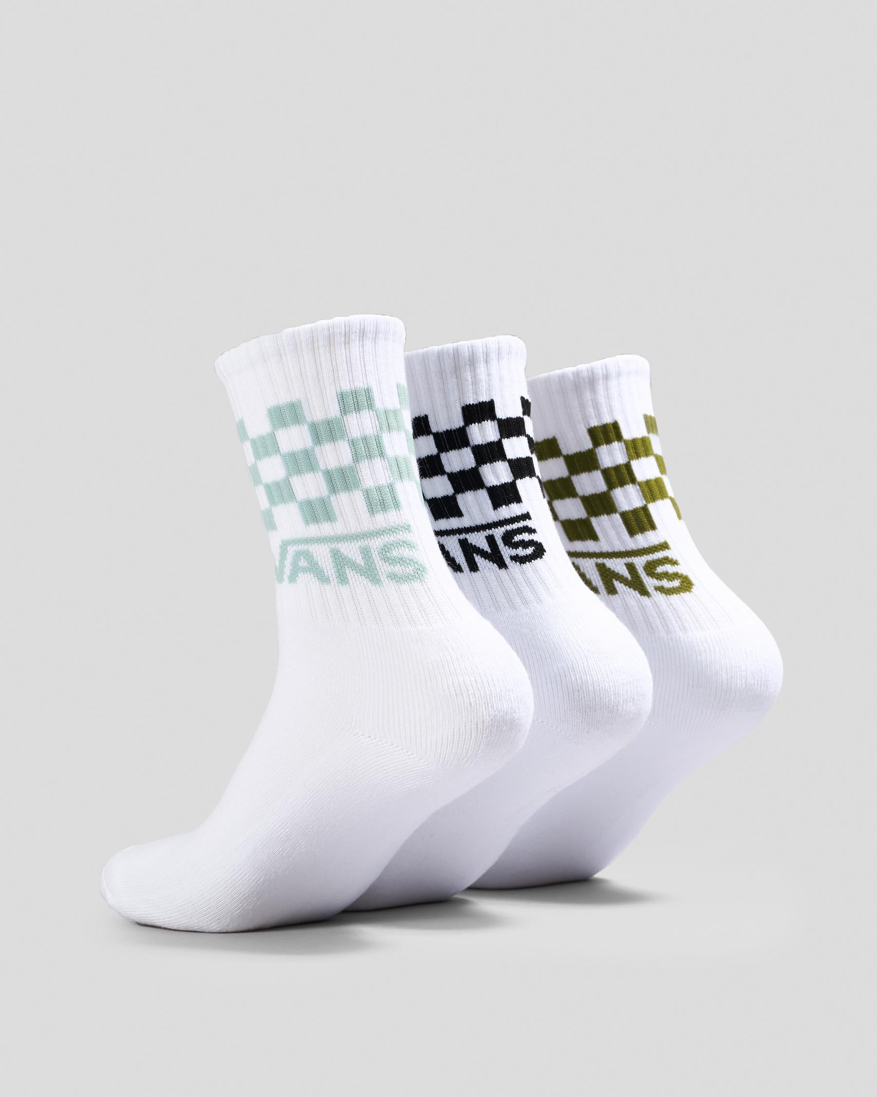 Shop Vans Classic Check Crew Socks - 3 Pack In Gray Mist - Fast ...