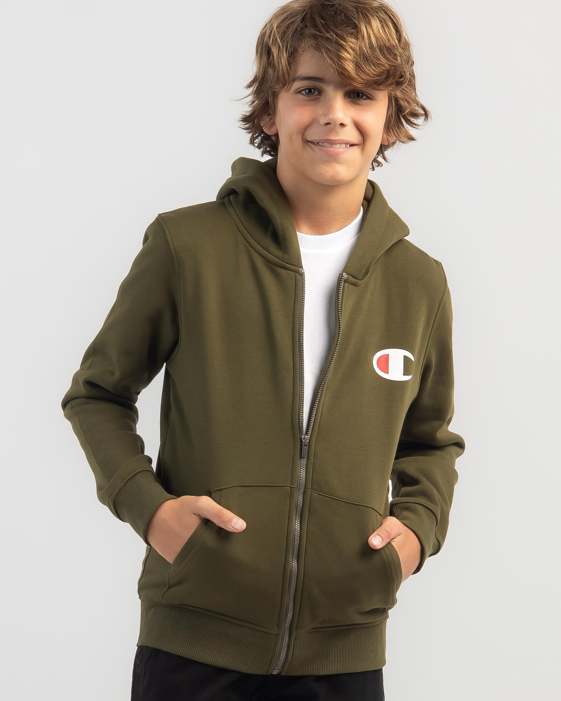 Shop Champion Boys' C Logo Zip Hoodie In Nori - Fast Shipping & Easy ...