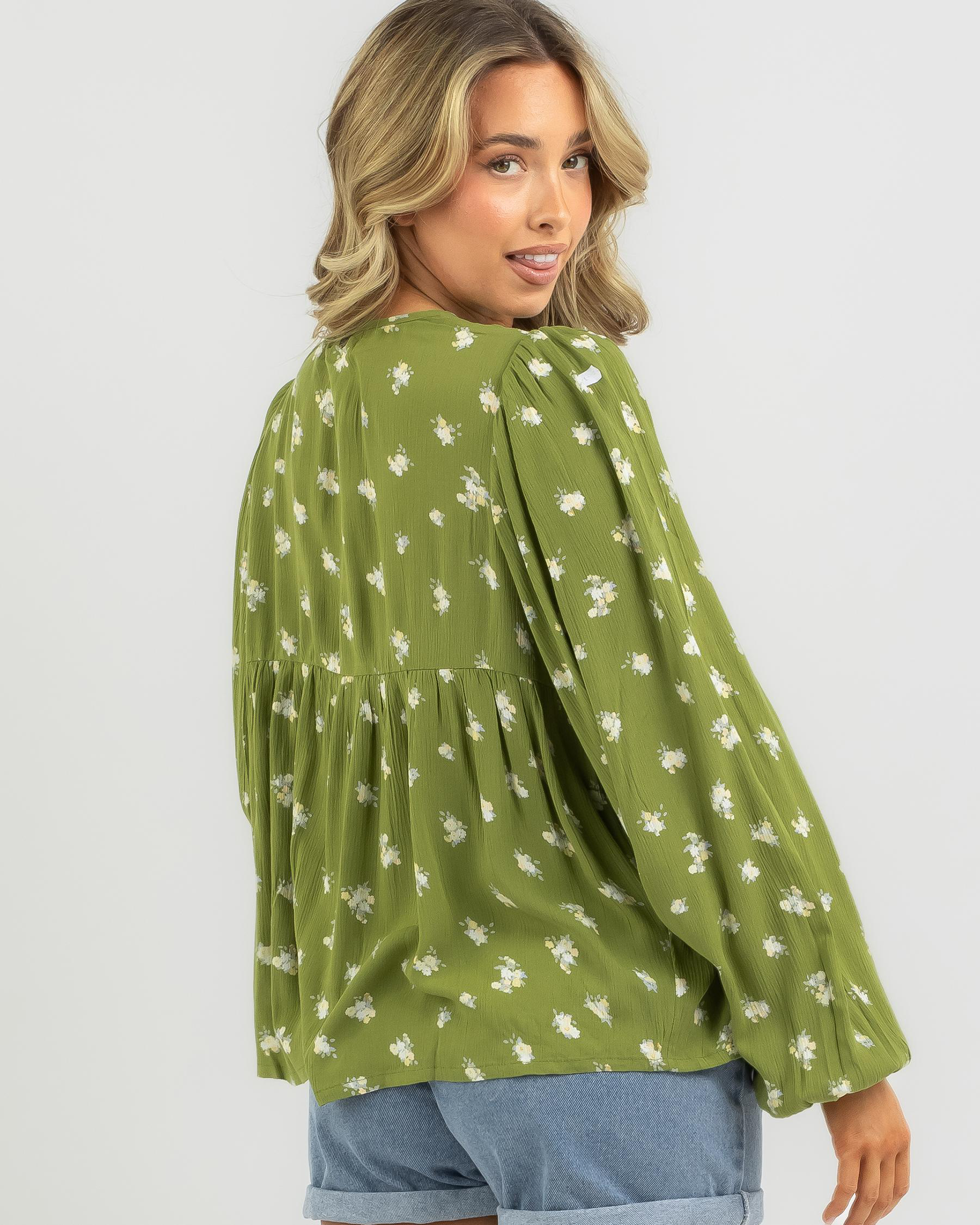 Shop Billabong Free Fallin Long Sleeve Top In Green Eyes - Fast ...