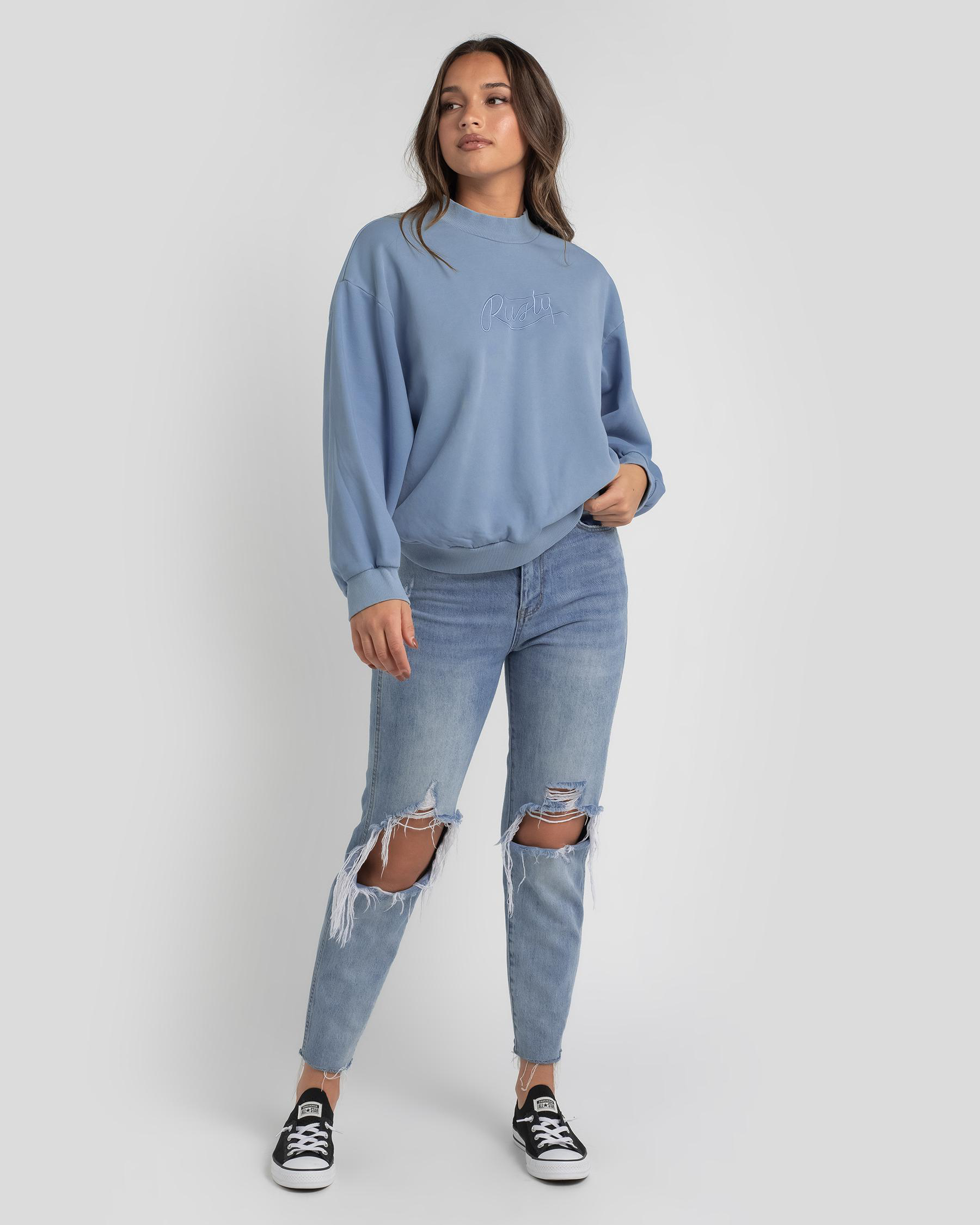 Shop Rusty Logo Oversize Crewneck Sweatshirt In Blue Fog - Fast ...
