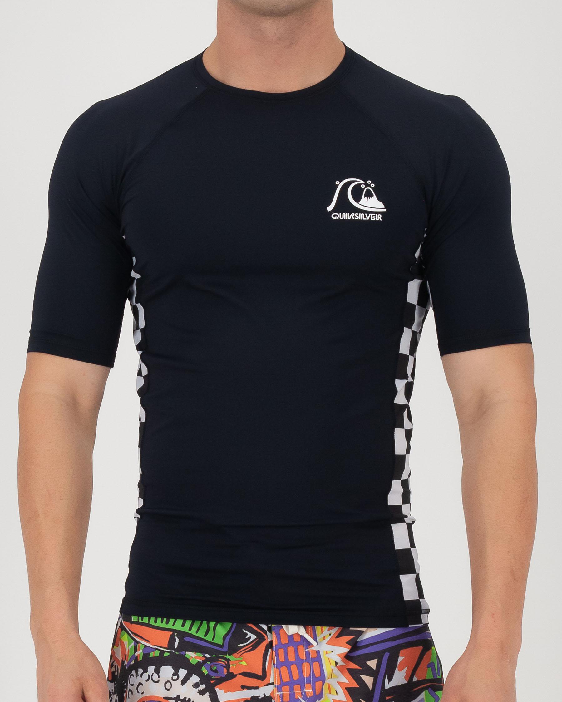 Shop Quiksilver Check This Short Sleeve Rash Vest In Black - Fast ...