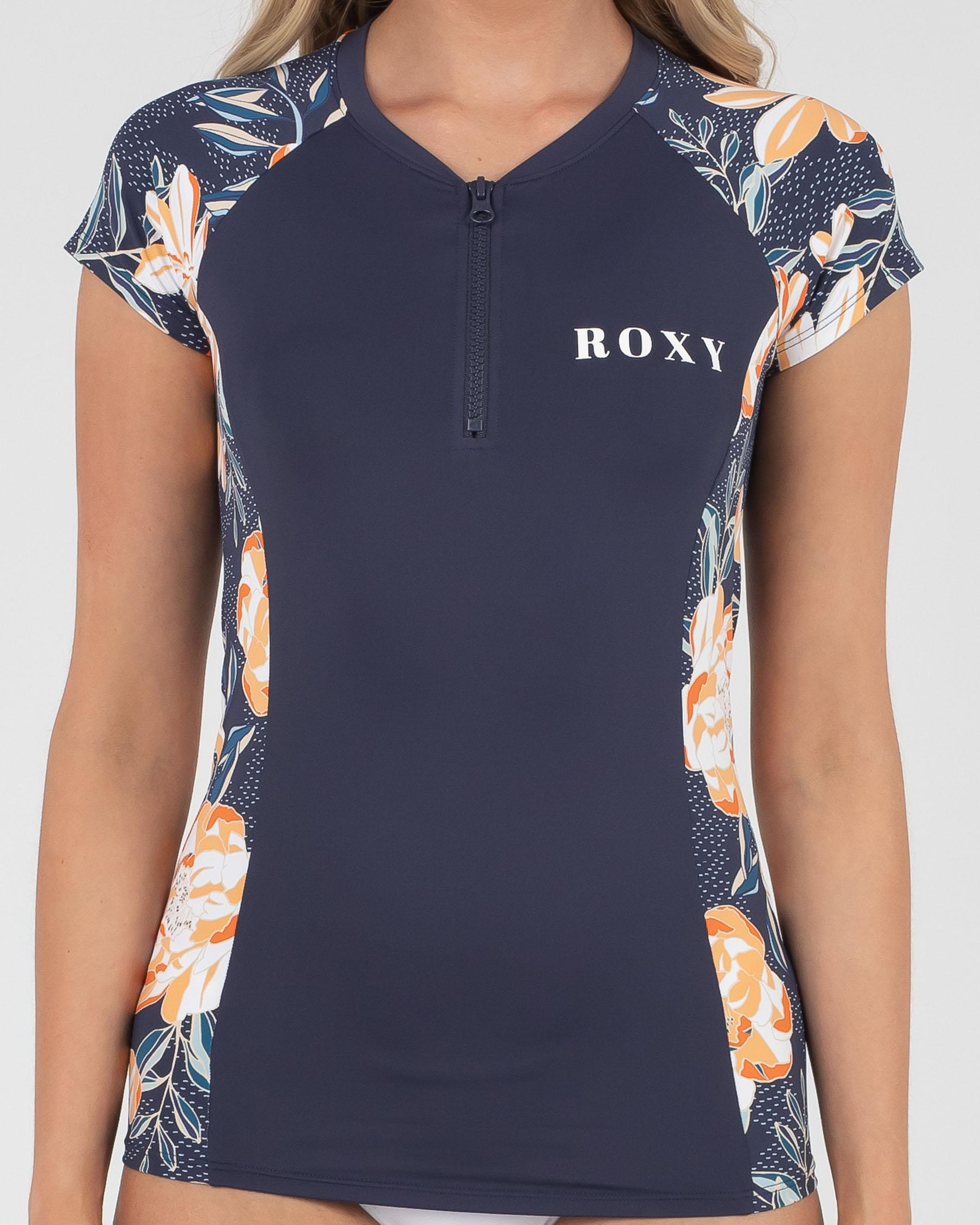 Shop Roxy Lilies Cap Sleeve Rash Vest In Mood Indigo Happy Day Yw S ...