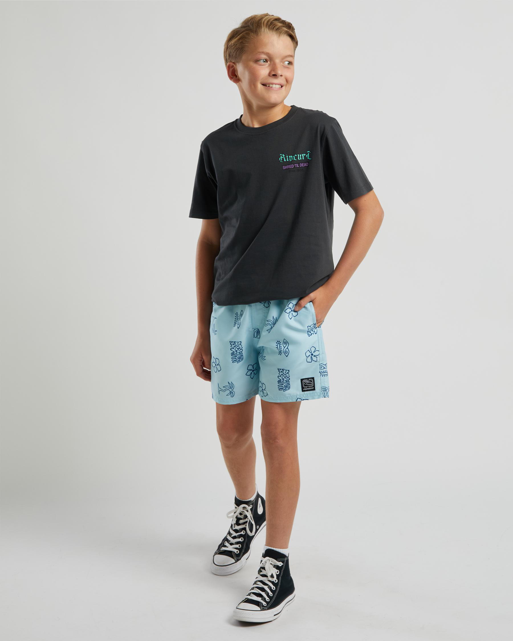 Shop Rip Curl Boys' Shred Til T-Shirt In Washed Black - Fast Shipping ...