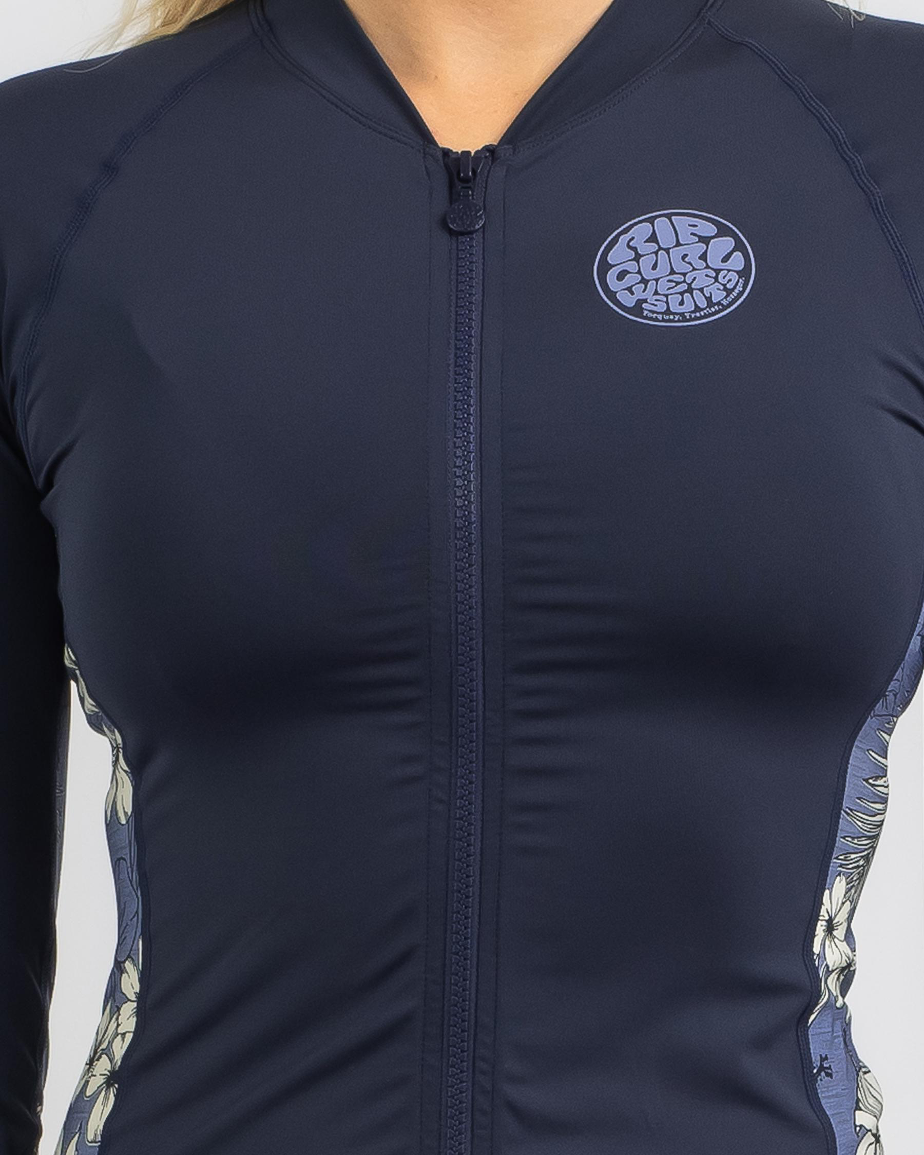 Shop Rip Curl Surf Treehouse Long Sleeve UV Rash Vest In Navy - Fast ...