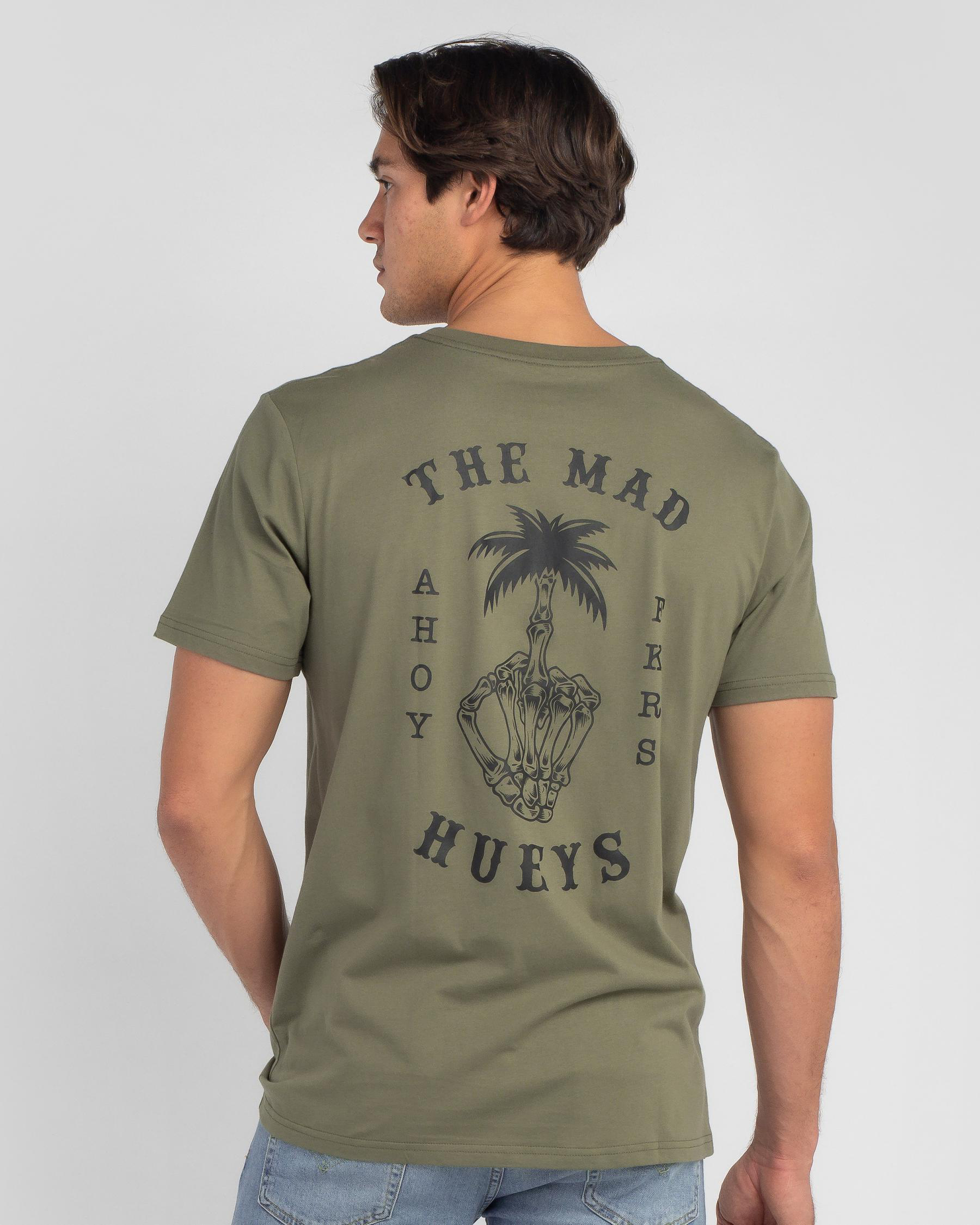 Shop The Mad Hueys Palm Fkr T-Shirt In Dusty Green - Fast Shipping ...