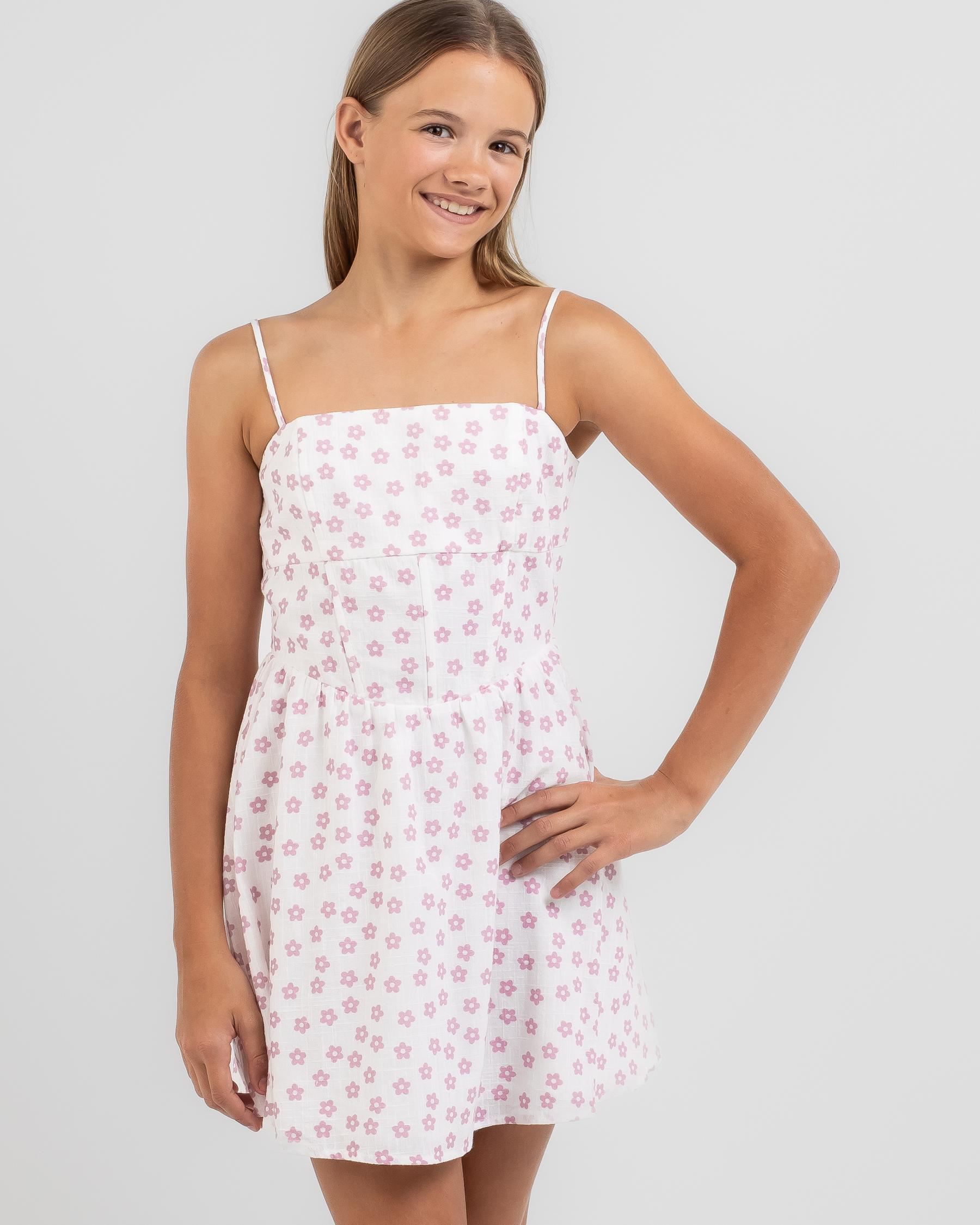 Shop Mooloola Girls' Kensey Dress In White/pink - Fast Shipping & Easy ...