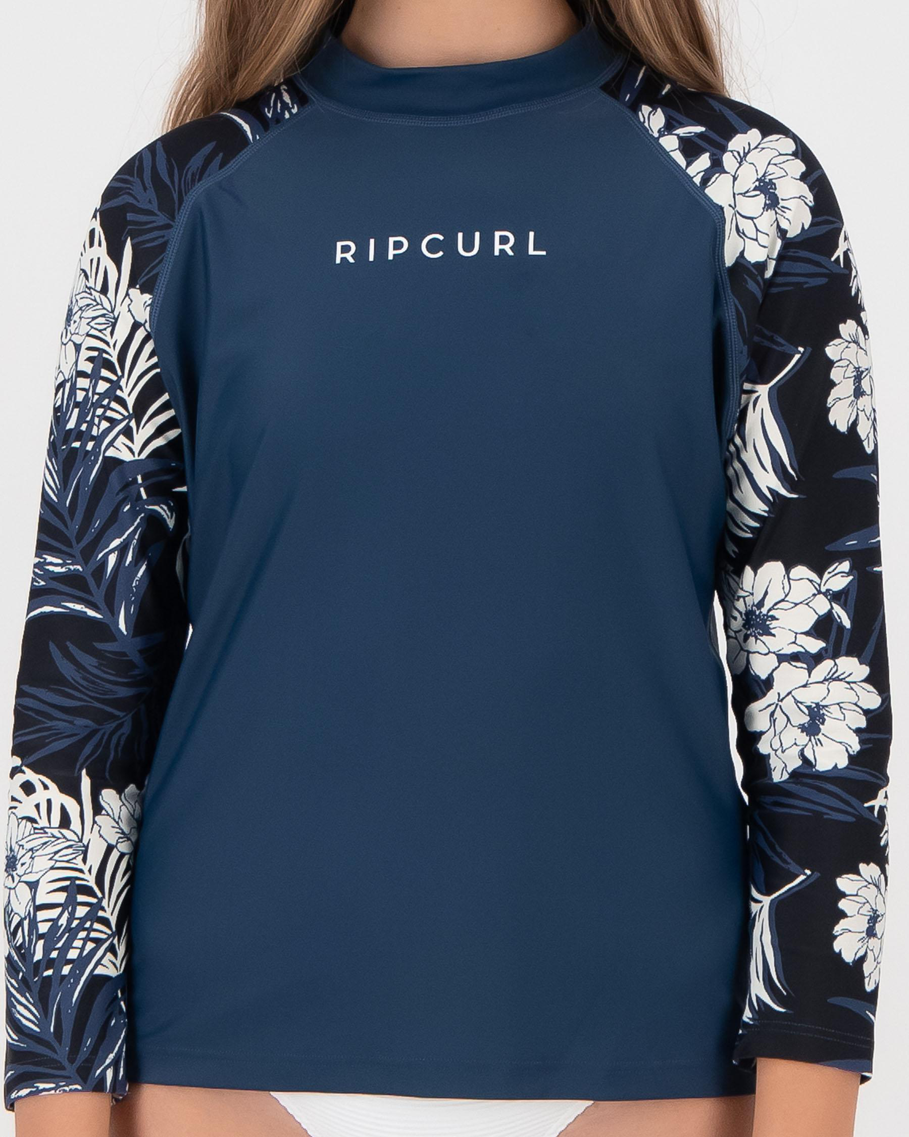 Shop Rip Curl Girls' Hacienda Long Sleeve Rash Vest In Navy 0049 - Fast ...