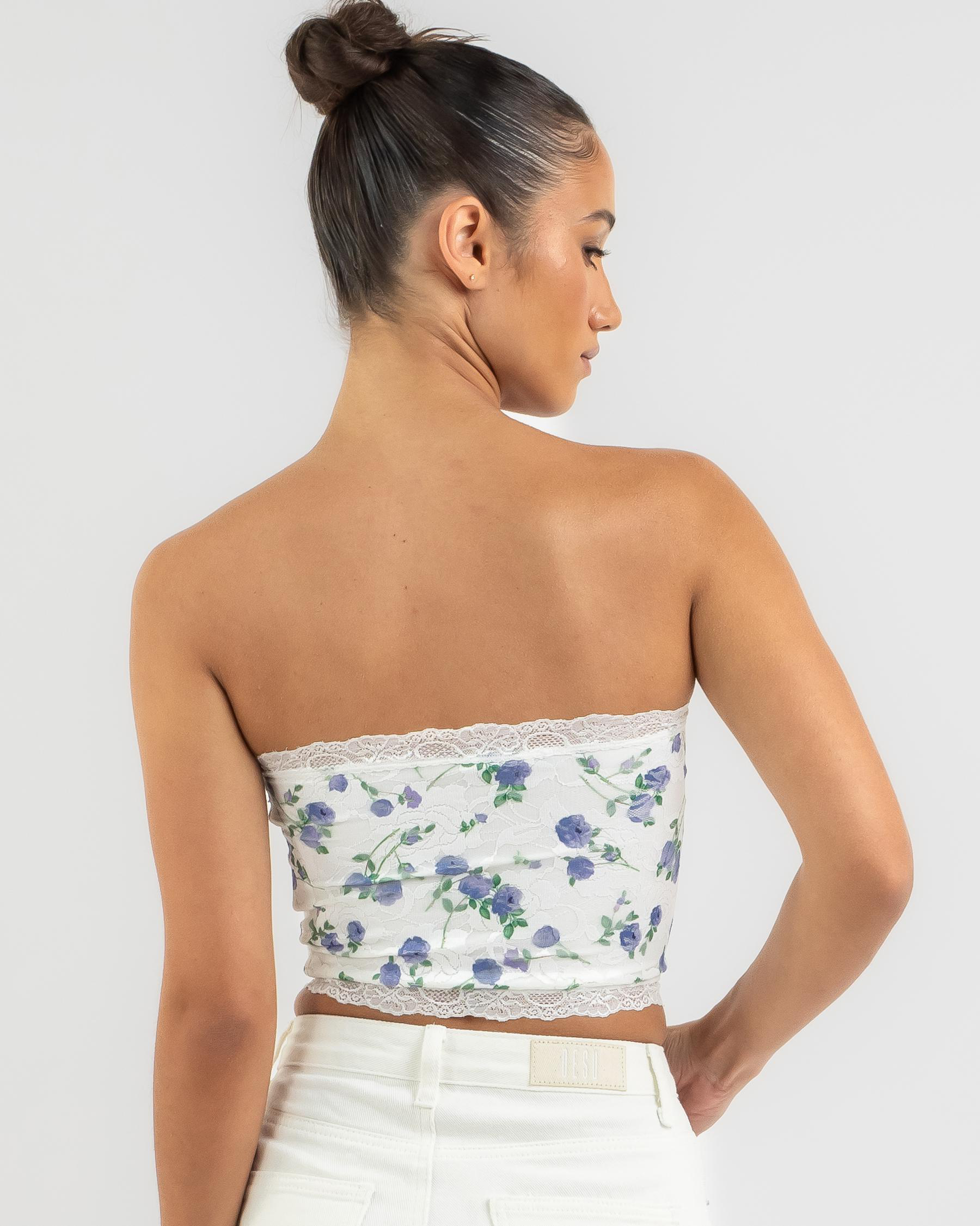 Shop Ava And Ever Danforth Lace Tube Top In Blue Multi Floral - Fast ...