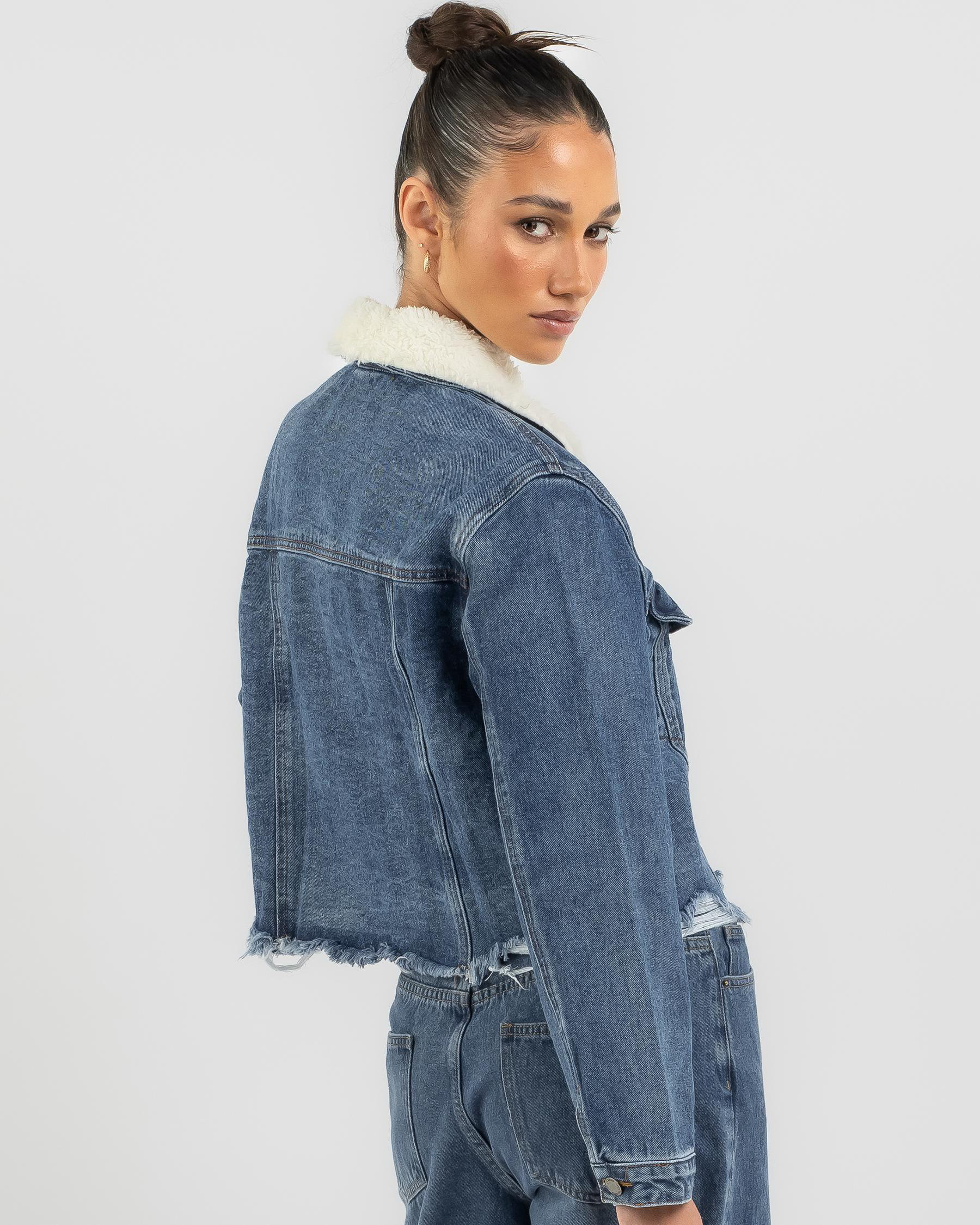 Shop Country Denim Quinn Denim Jacket In Mid Blue - Fast Shipping ...