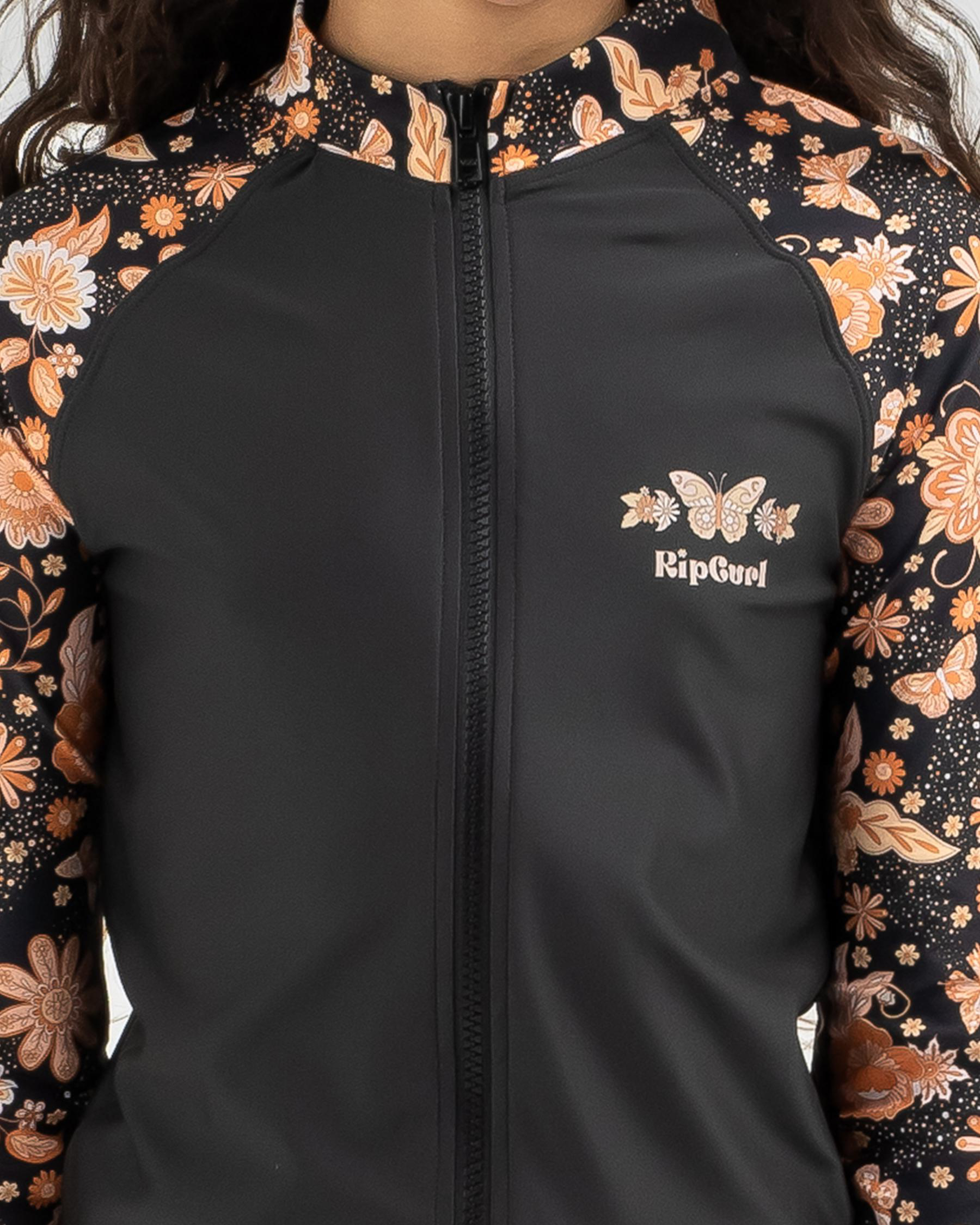 Shop Rip Curl Girls' Sun Catcher Long Sleeve Zip Rash Vest In Washed ...