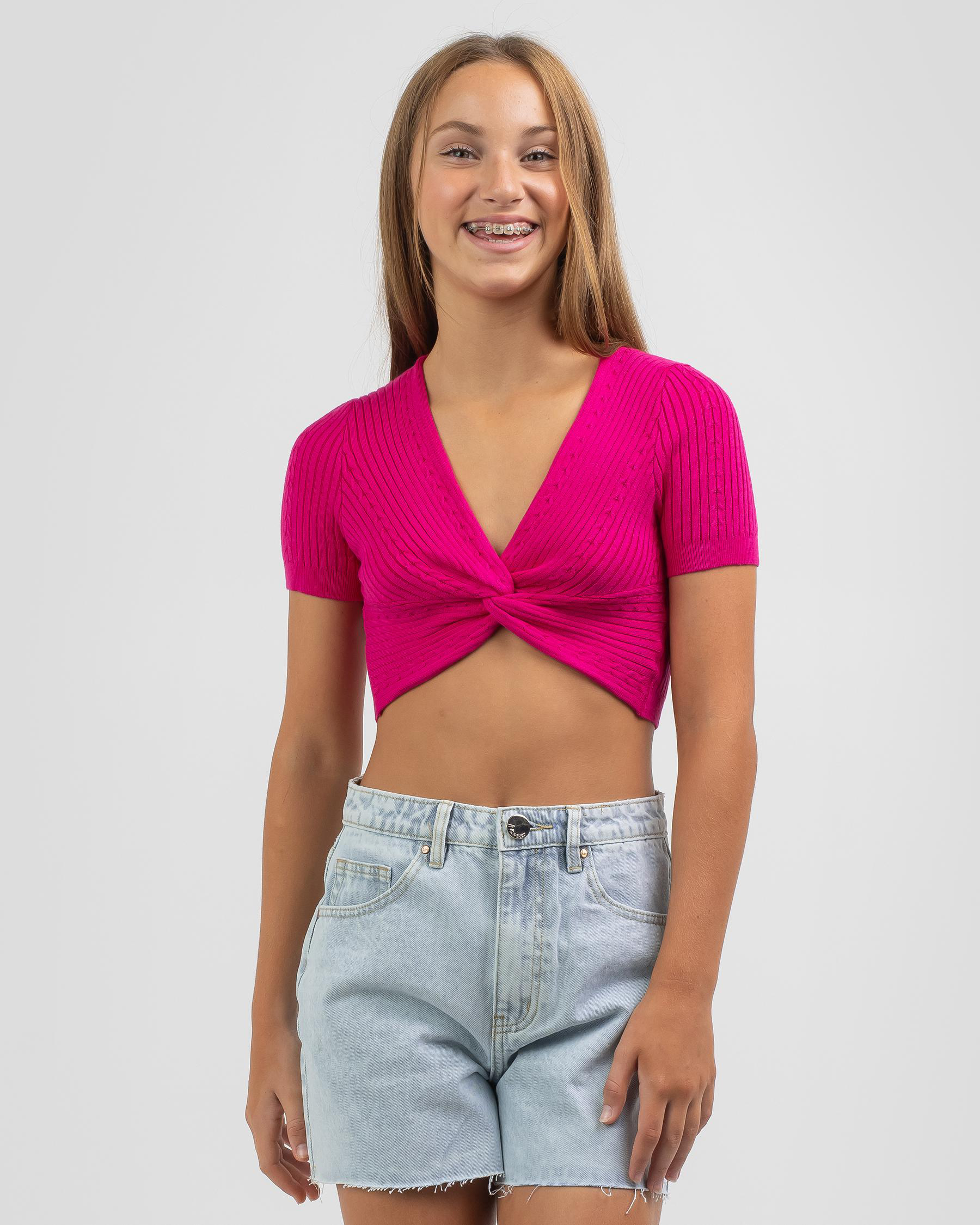 Shop Mooloola Girls' Lee Knit Top In Bright Pink - Fast Shipping & Easy ...