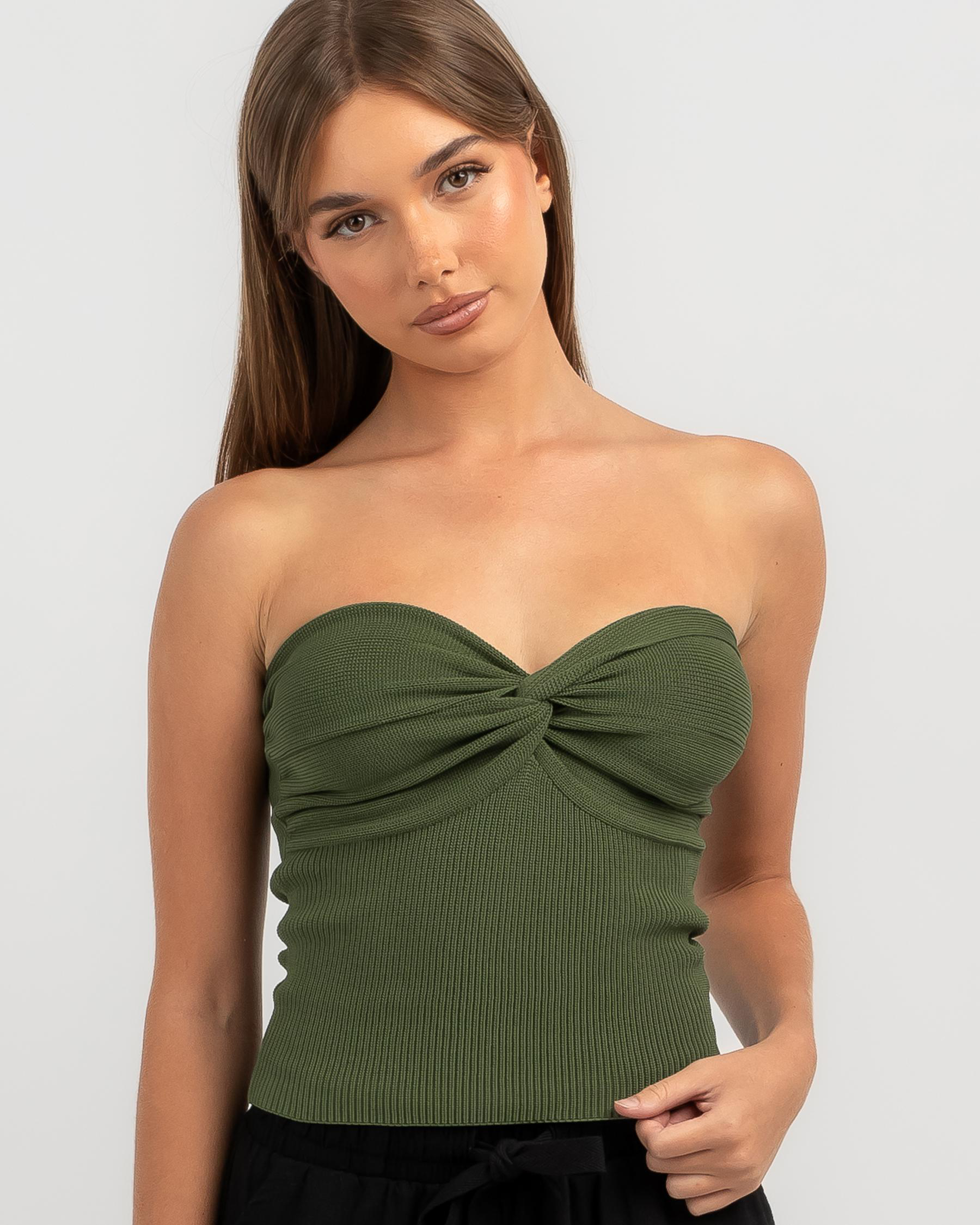 Shop Mooloola Bianca Knit Tube Top In Olive - Fast Shipping & Easy ...