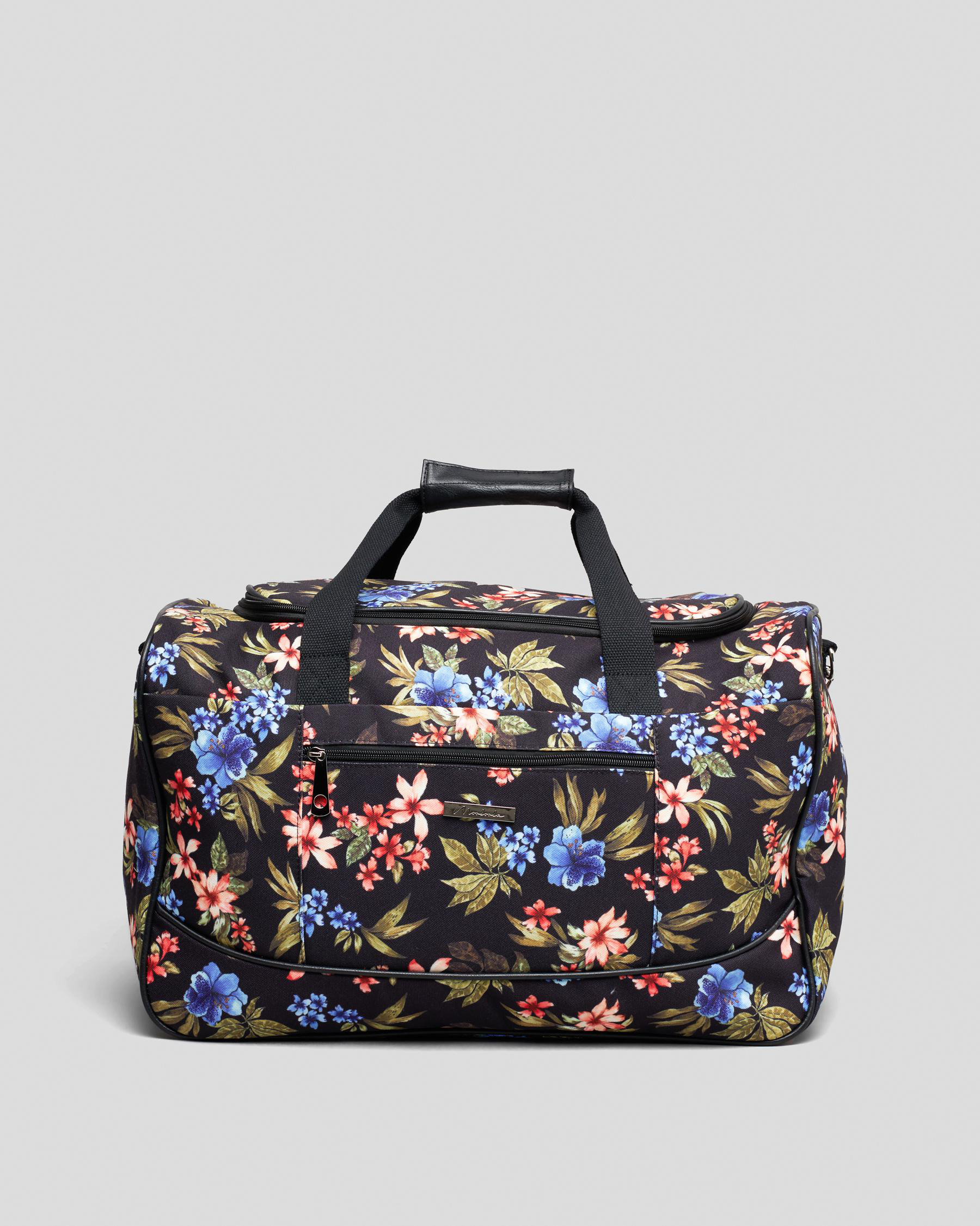 Shop Mooloola Poppy Overnight Bag In Black/blue Floral - Fast Shipping ...