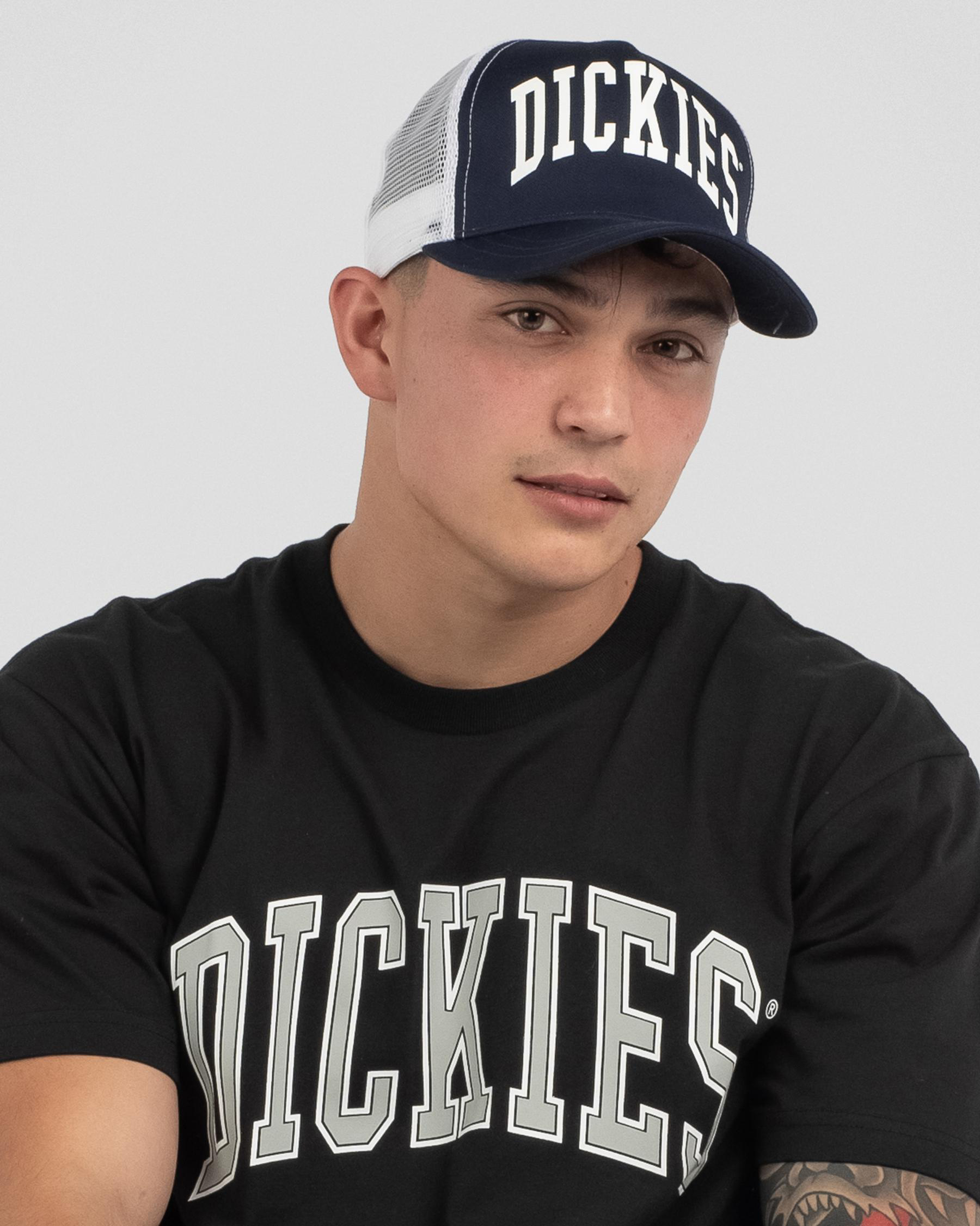 Shop Dickies Lockhart Curved Peak Trucker Cap In Navy - Fast Shipping ...