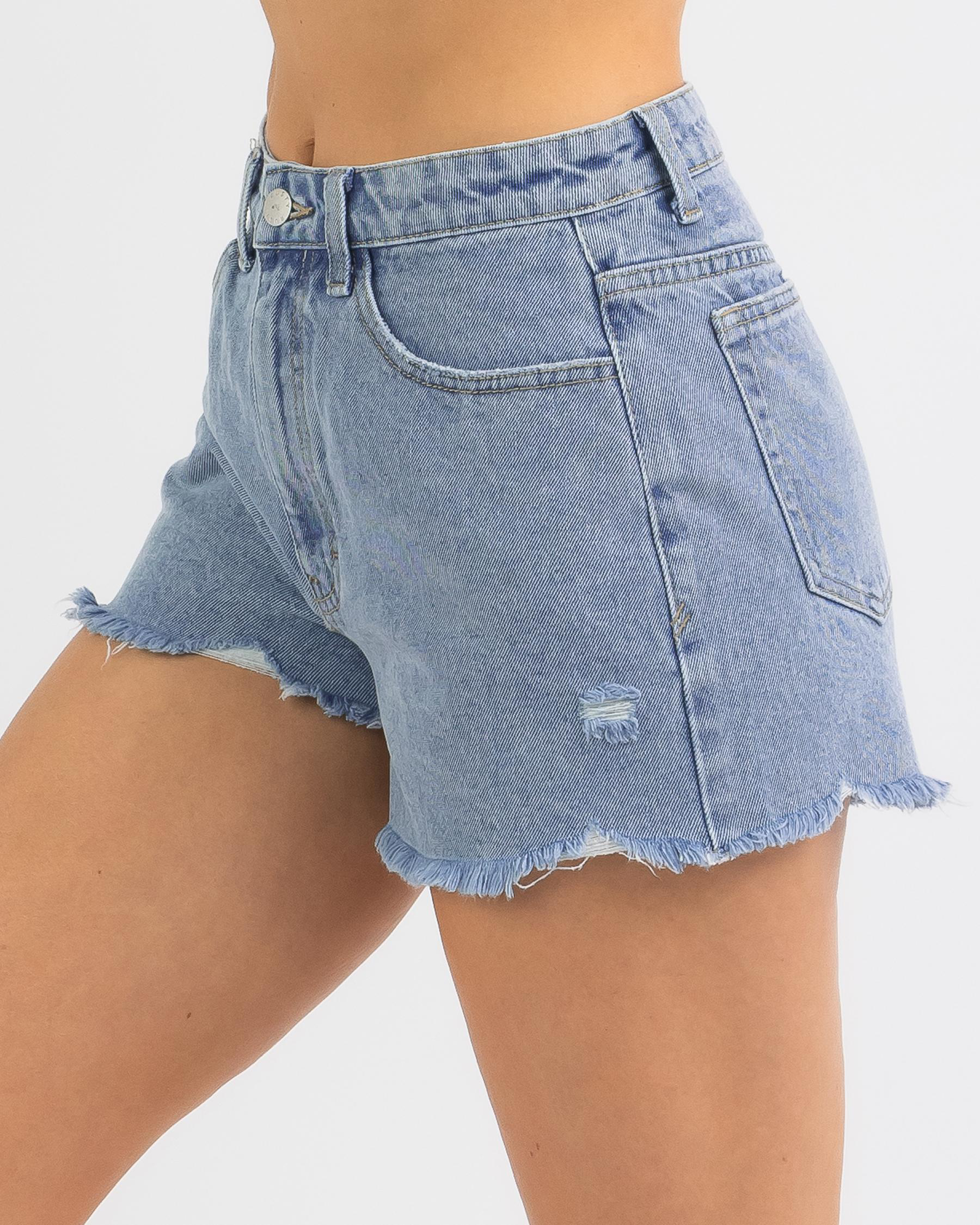 Shop Rusty Frankie Frayed Shorts In Sky Blue - Fast Shipping & Easy ...