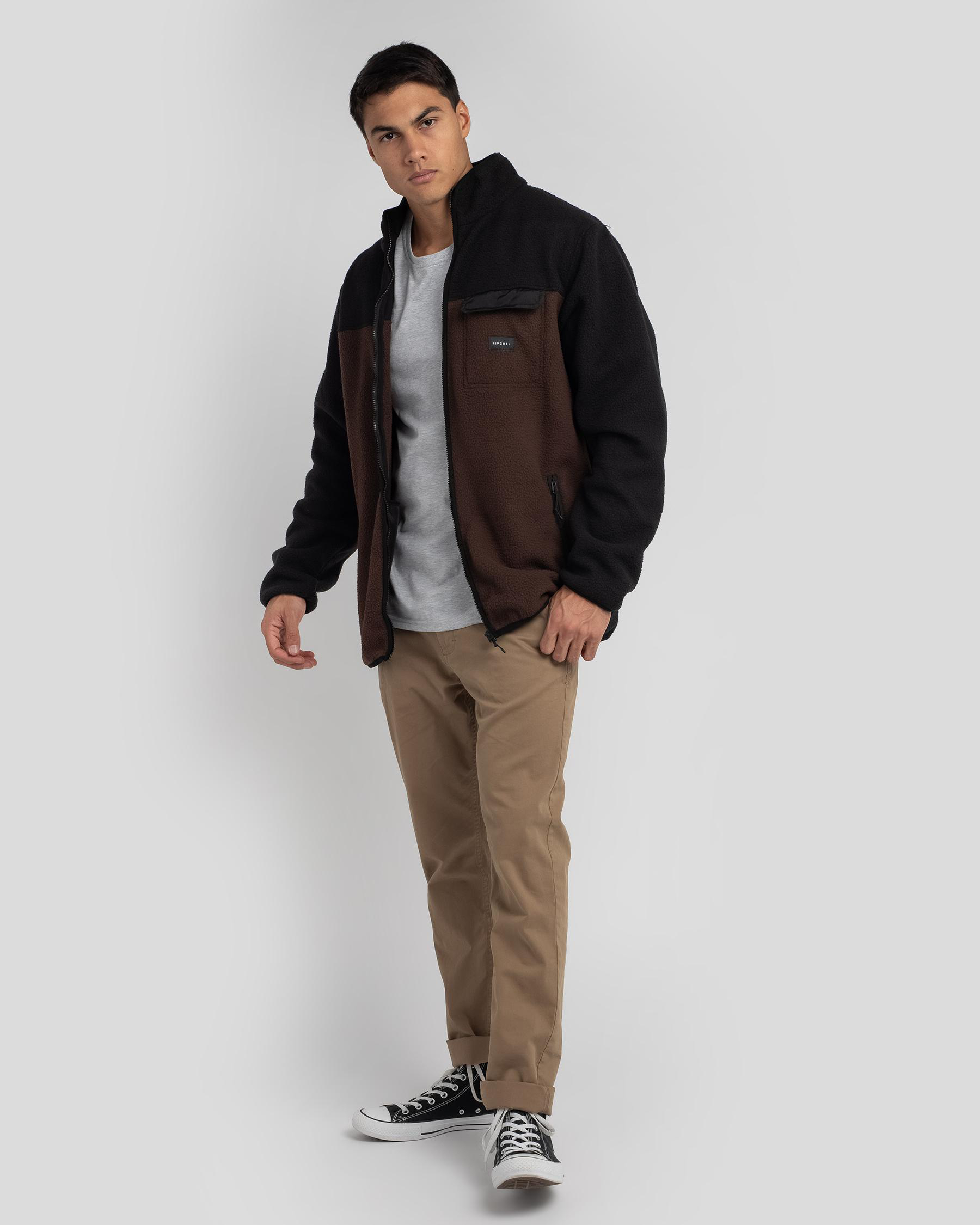 Shop Rip Curl Mammoth Polar Fleece Jacket In Brown - Fast Shipping ...