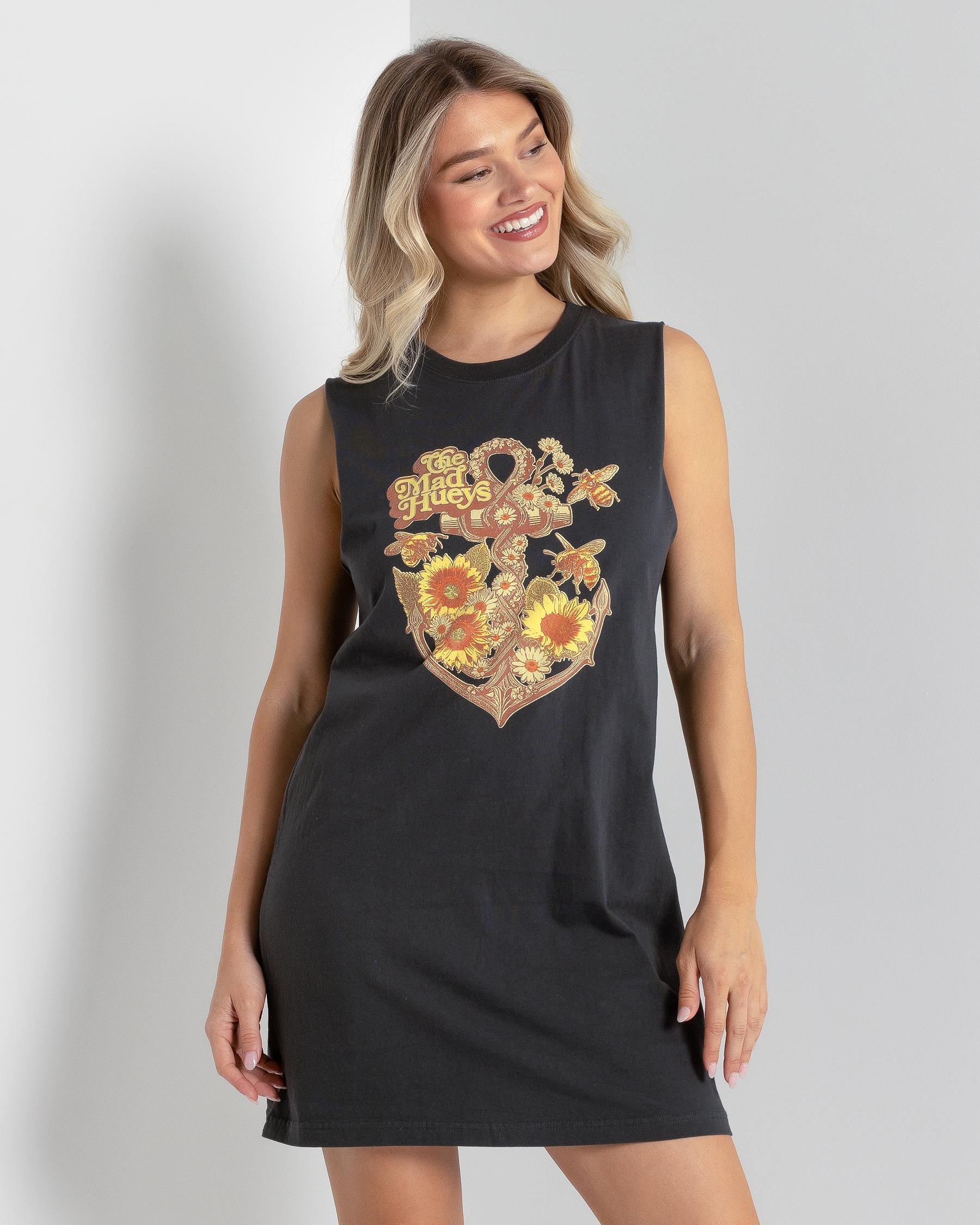 Shop The Mad Hueys Sunflower Anchor Muscle Dress In Vintage Black ...