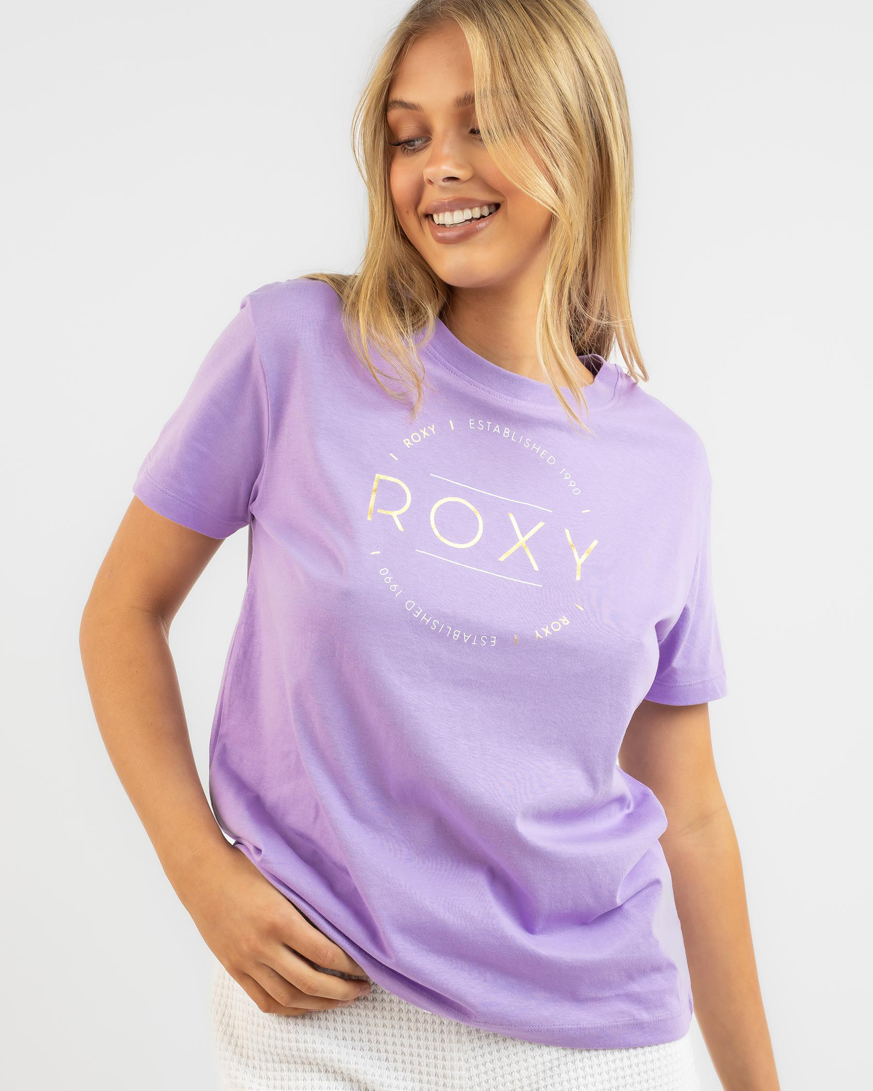 Shop Roxy Ocean Road T-Shirt In Purple Rose - Fast Shipping & Easy ...