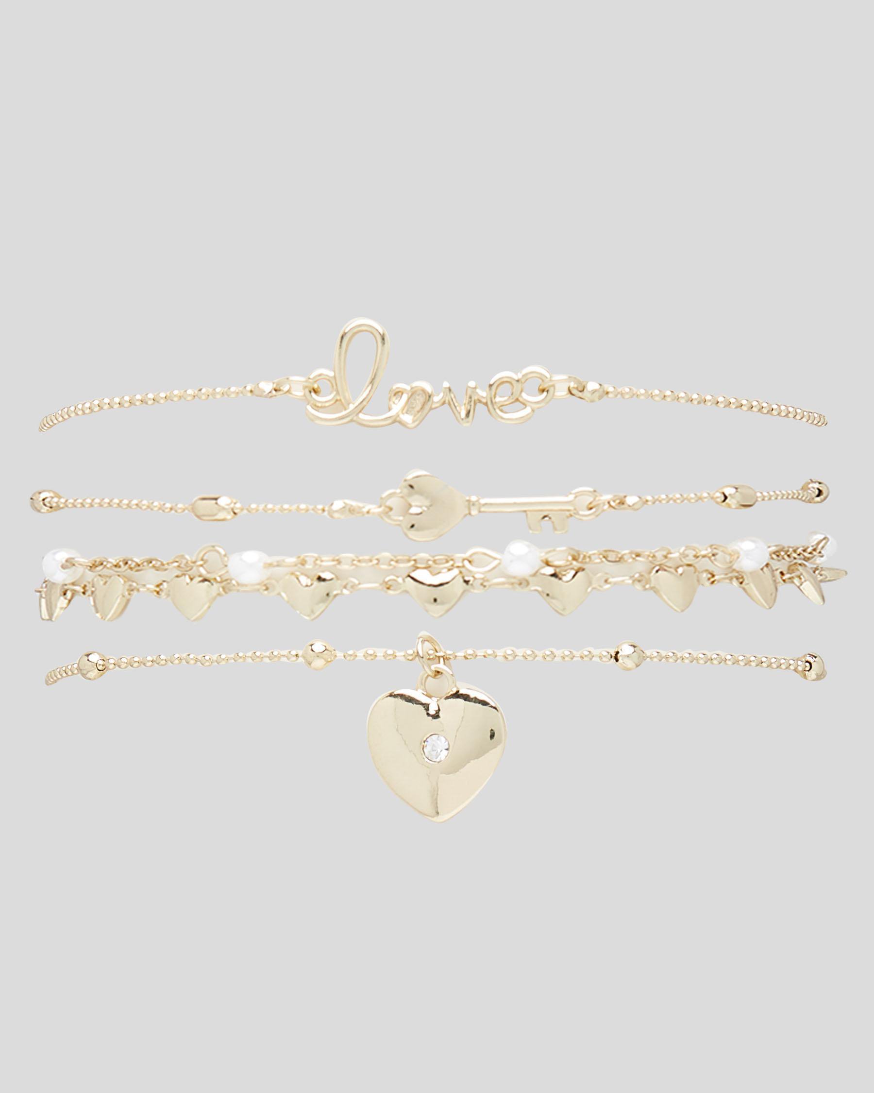 Shop Karyn In LA Love Heart Anklet Pack In Gold - Fast Shipping & Easy ...
