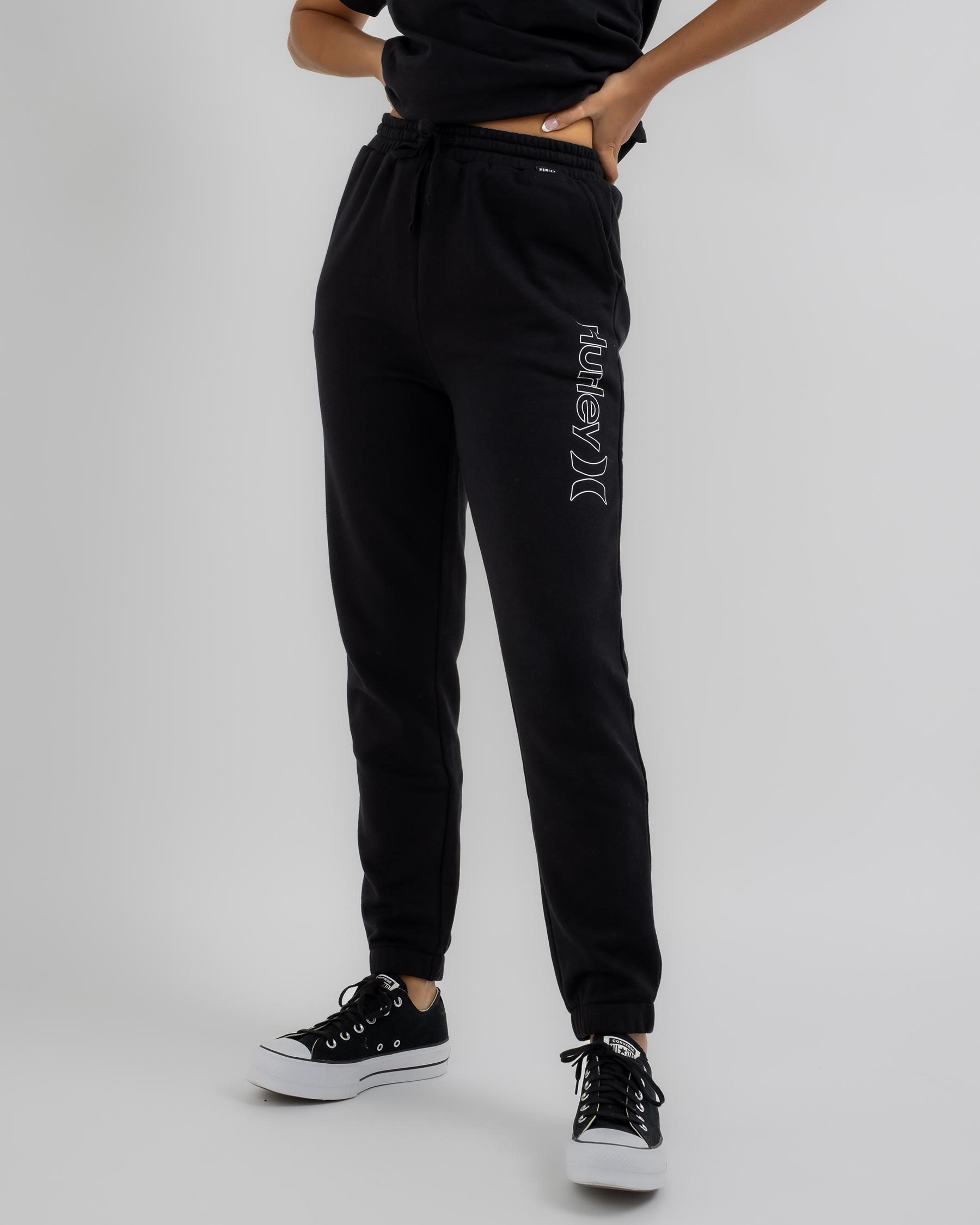 Shop Hurley Outline Cuff Track Pants In Black - Fast Shipping & Easy ...
