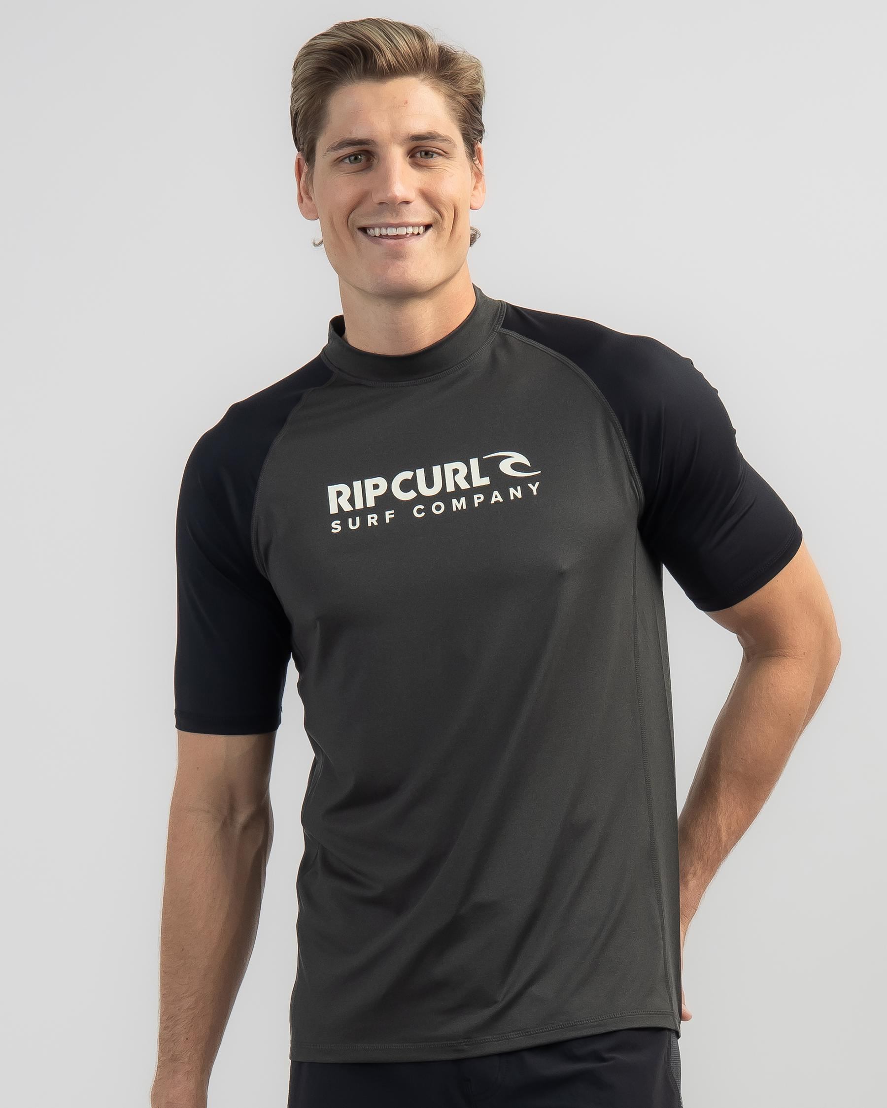 Shop Rip Curl Shock UPF Short Sleeve Rash Vest In Black Marle - Fast ...