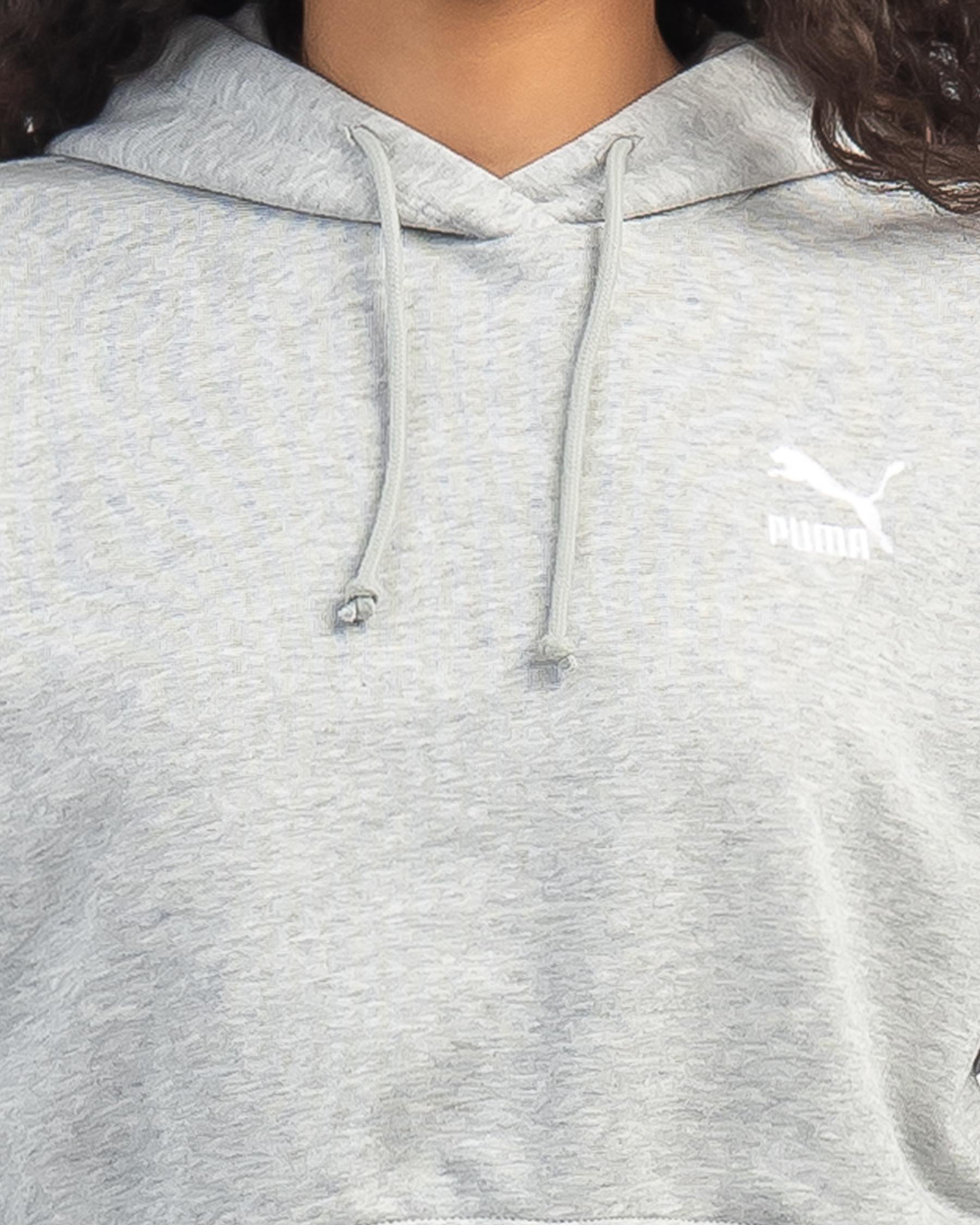 Shop Puma Cropped Hoodie In Light Grey Heather - Fast Shipping & Easy ...