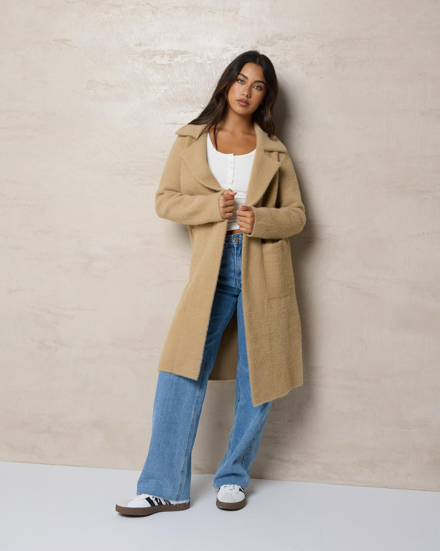 Shop Ava And Ever Hyde Knit Coatigan In Beige - Fast Shipping & Easy ...