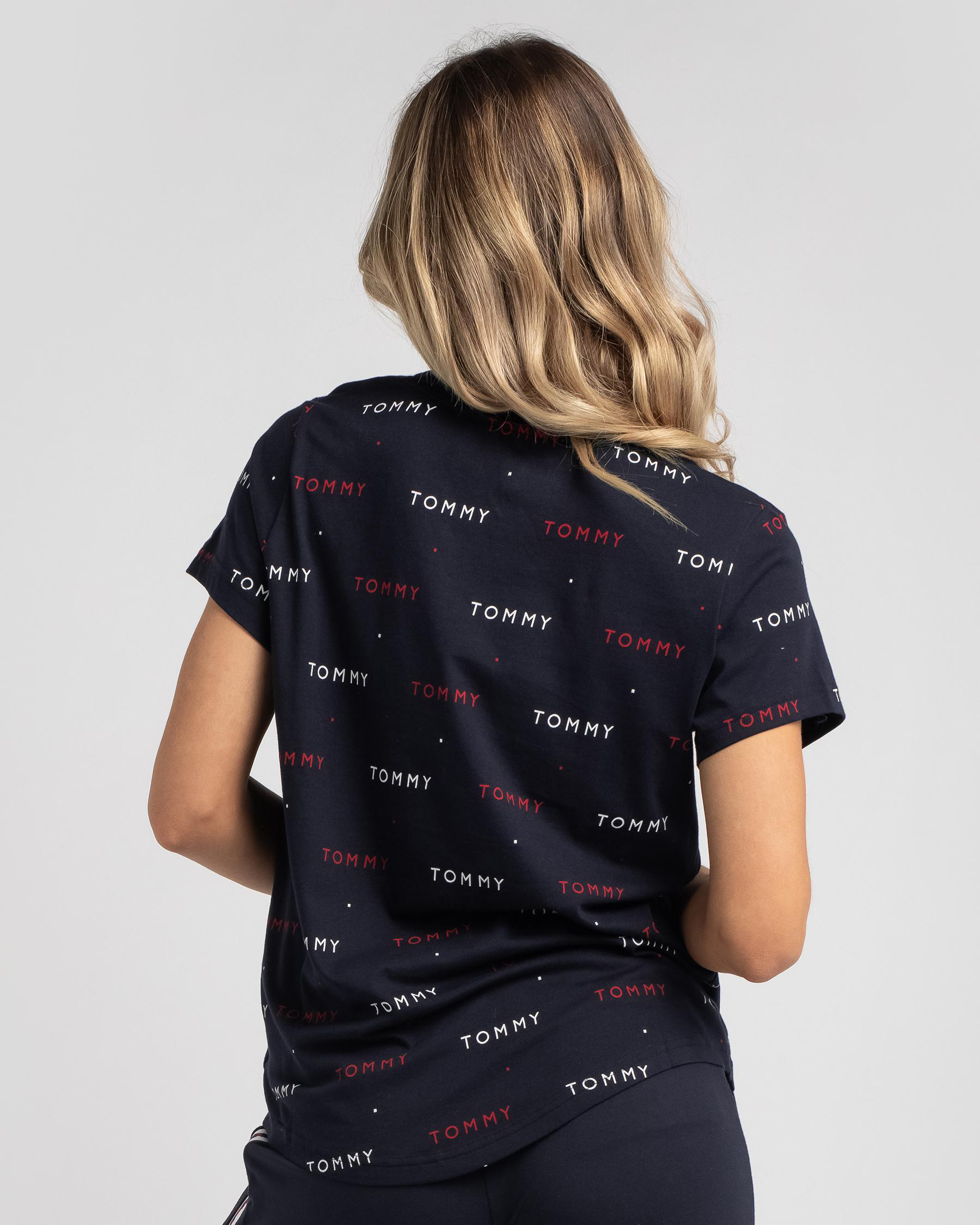 Shop Tommy Hilfiger Tommy T-Shirt In Tommy Word Aop / Desert Sky - Fast ...