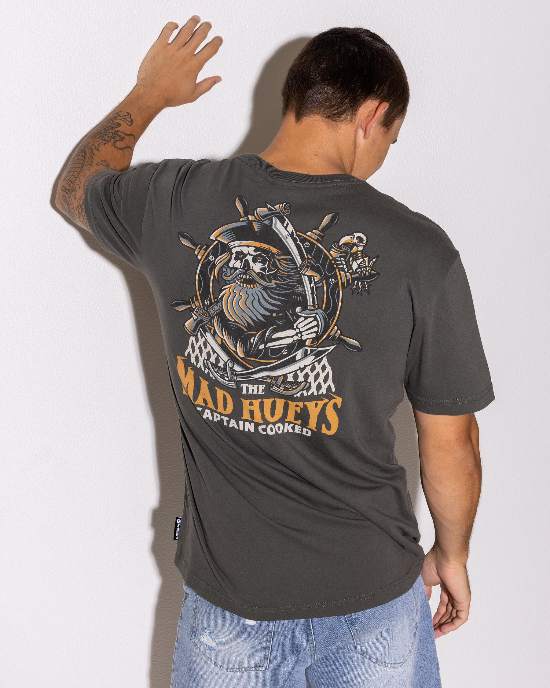 Shop The Mad Hueys Captain Ship Faced T-Shirt In Black - Fast Shipping ...