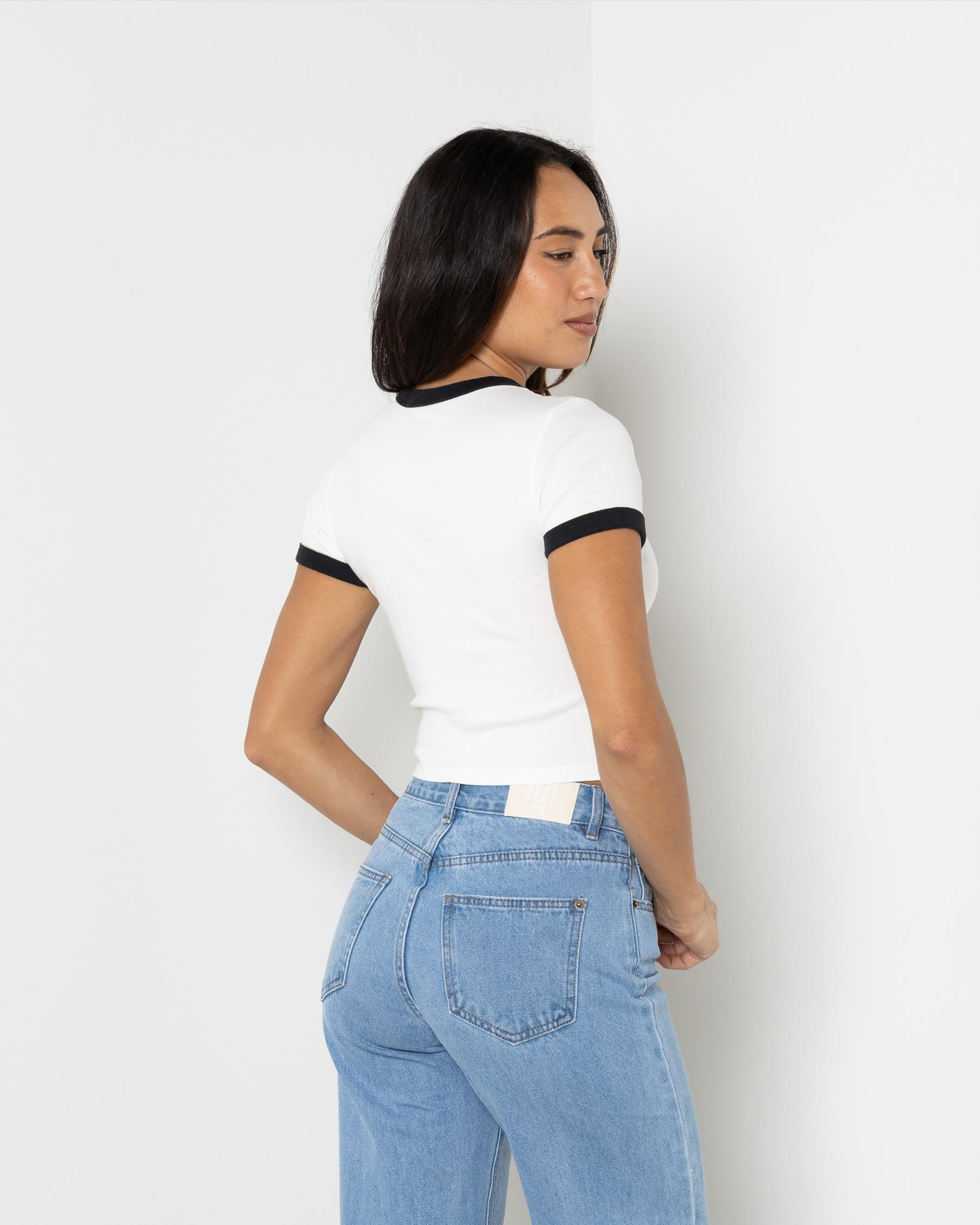 Shop Levi's Graphic Ringer Baby Tee In Wonky Bw Cloud Dancer - Fast ...