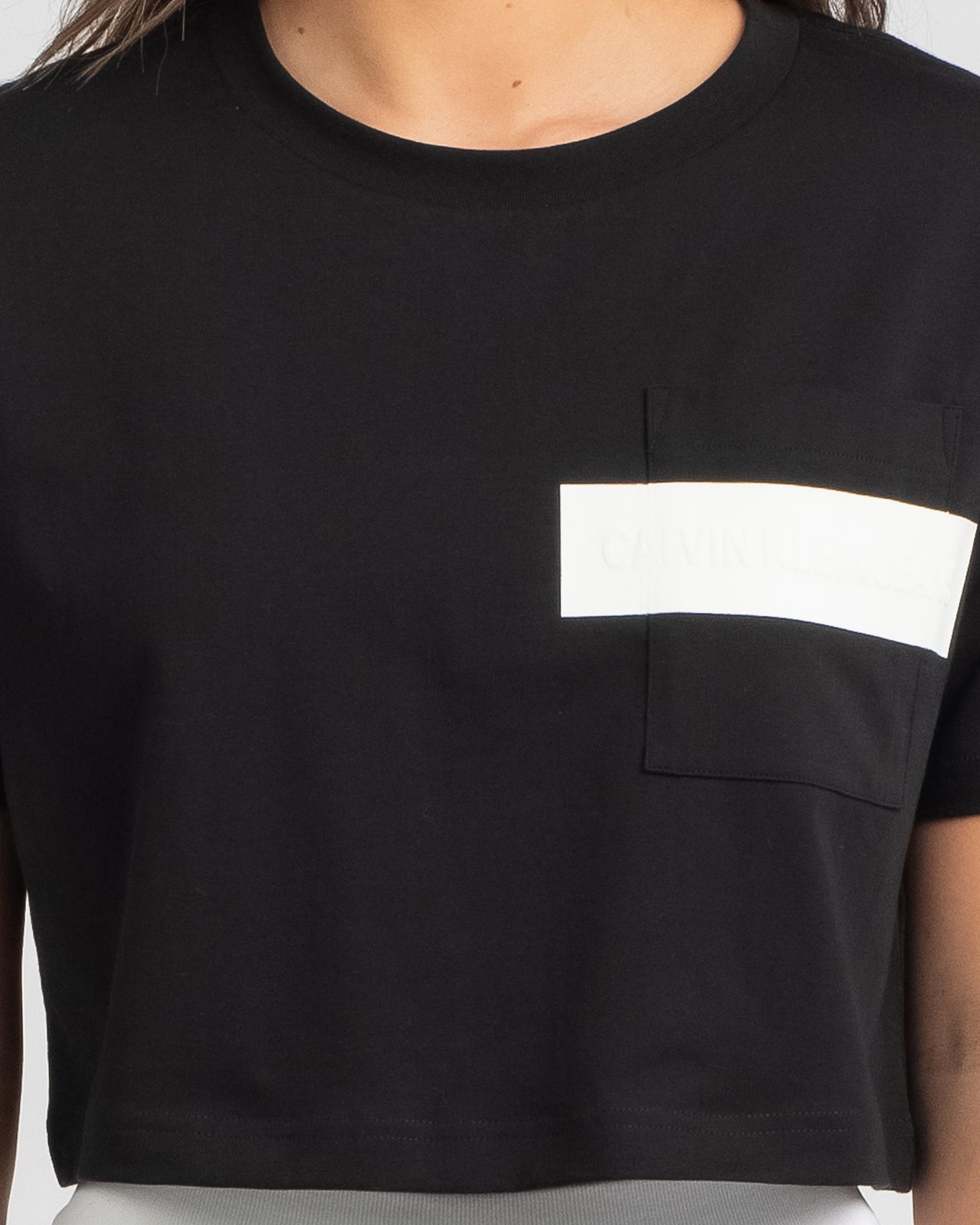 Shop Calvin Klein Hero Logo Crop Top In Ck Black/bright White - Fast ...