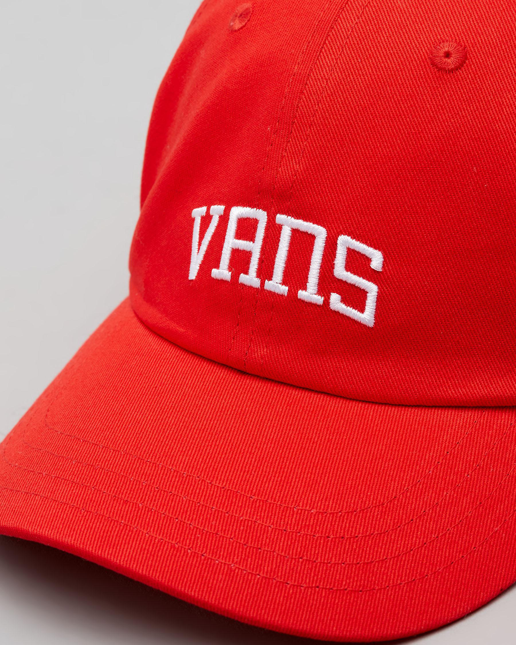 Shop Vans New Varsity Jockey Cap In High Risk Red New Varsity - Fast ...