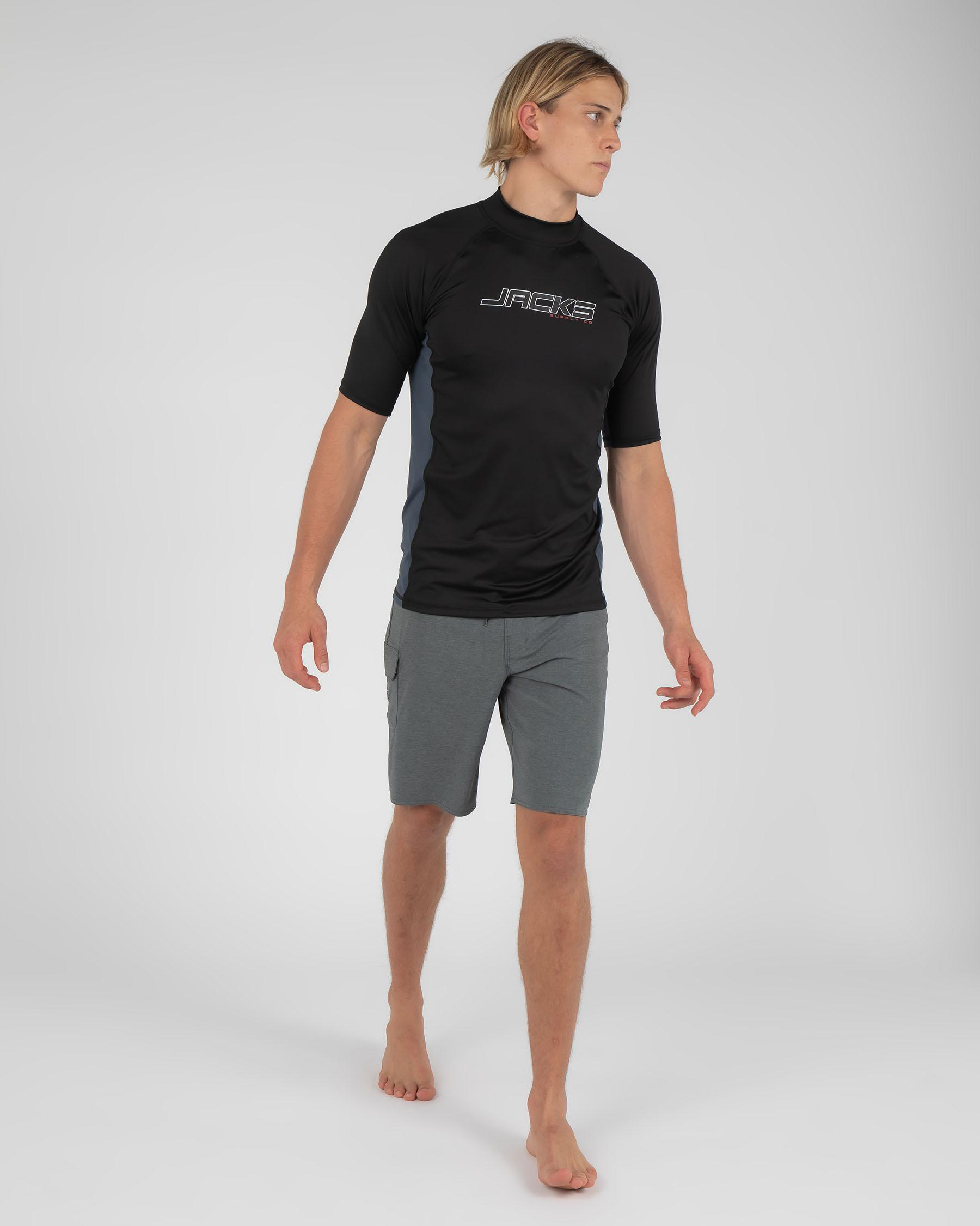 Shop Jacks Pacific Short Sleeve Rash Vest In Black/char - Fast Shipping ...