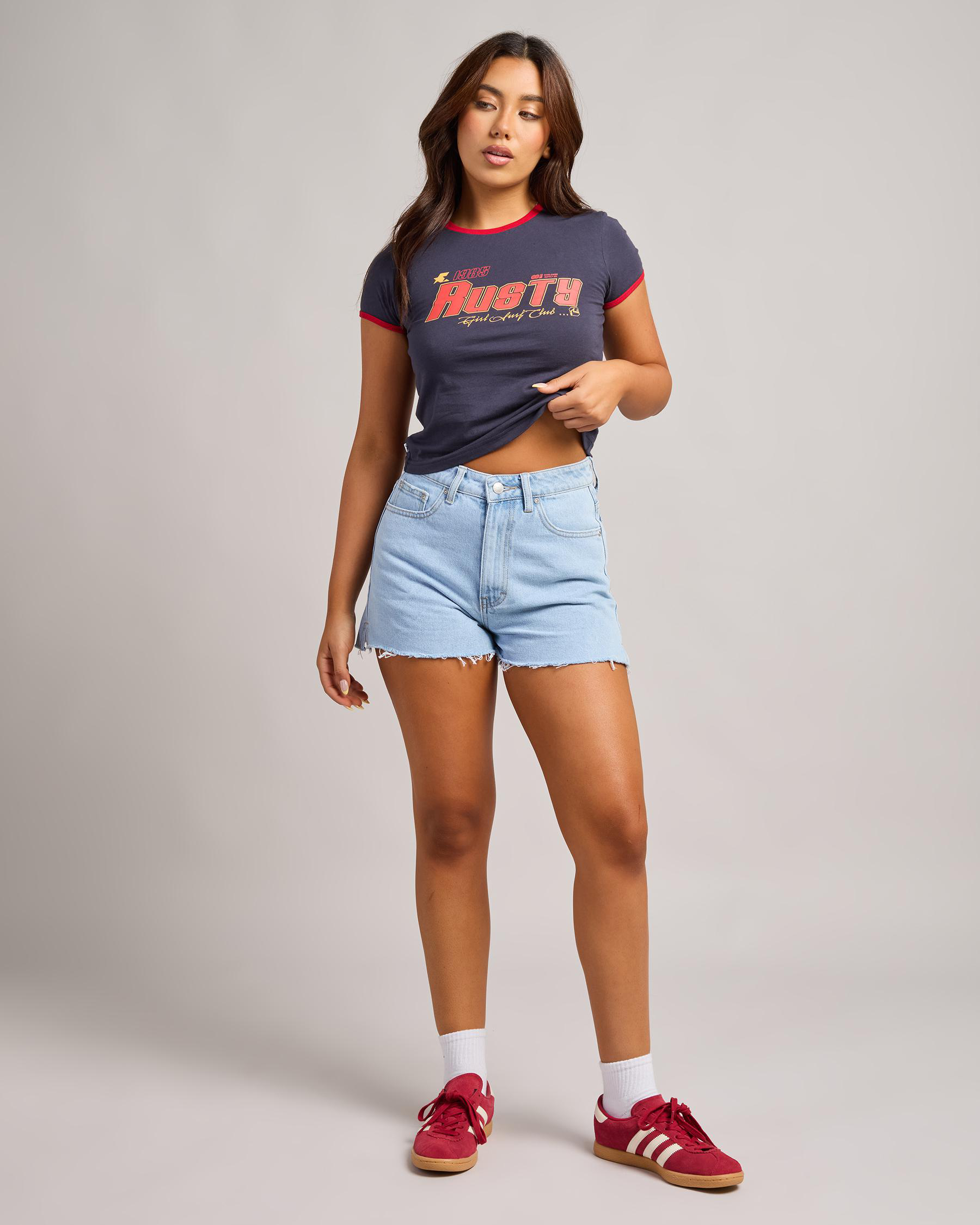 Shop Rusty Penny Kick Flare Denim Shorts In Sky Blue Heather - Fast ...